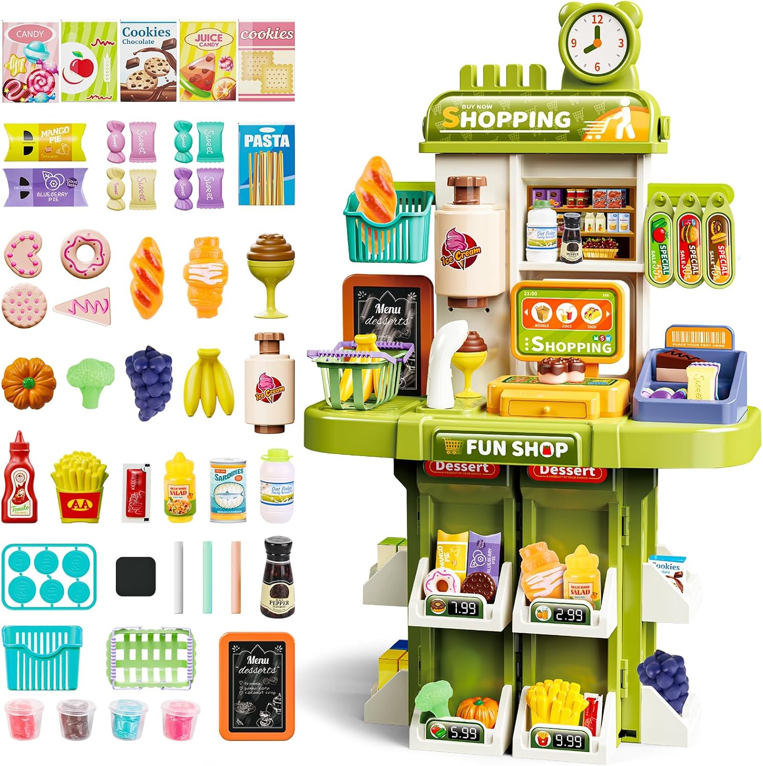 Amazon.com: deAO Play Kitchen Playset Grocery Store Pretend Play Set ...