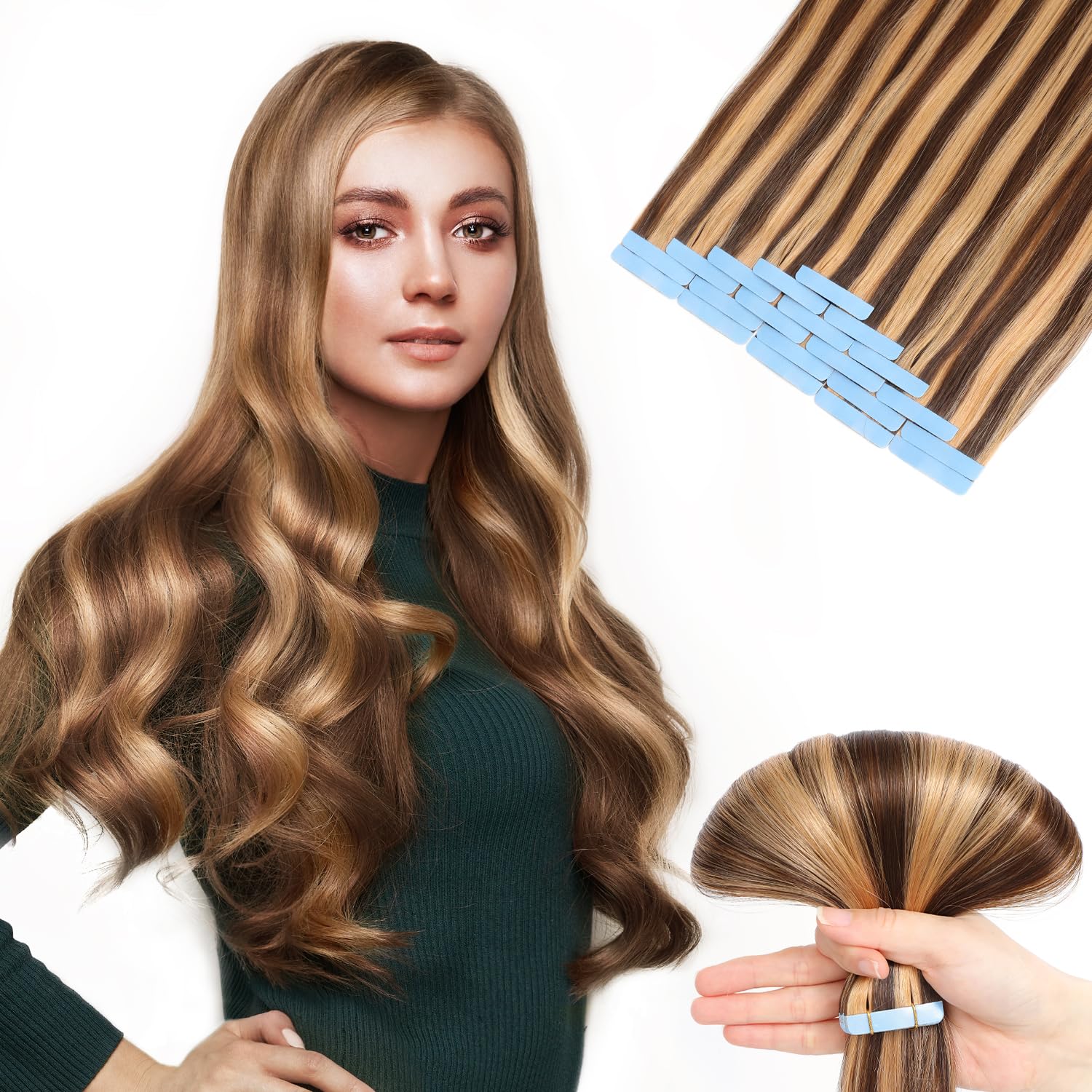 Amazon.com : Jerriess Tape in Hair Extensions human hair, 100% Remy ...