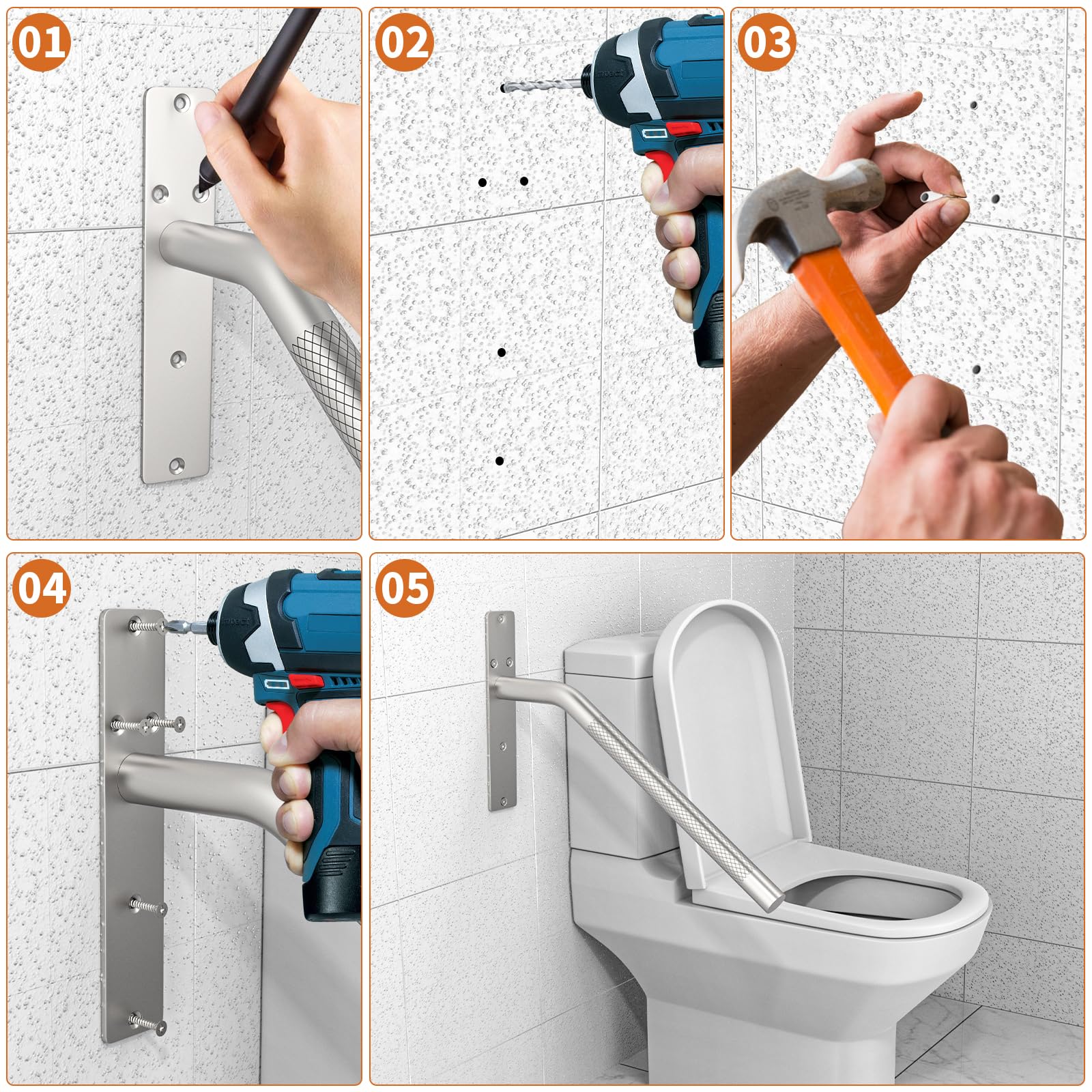 Snapklik.com : 16 Inch Satin Brushed Nickel 1-3 Step Handrail w/Anti ...