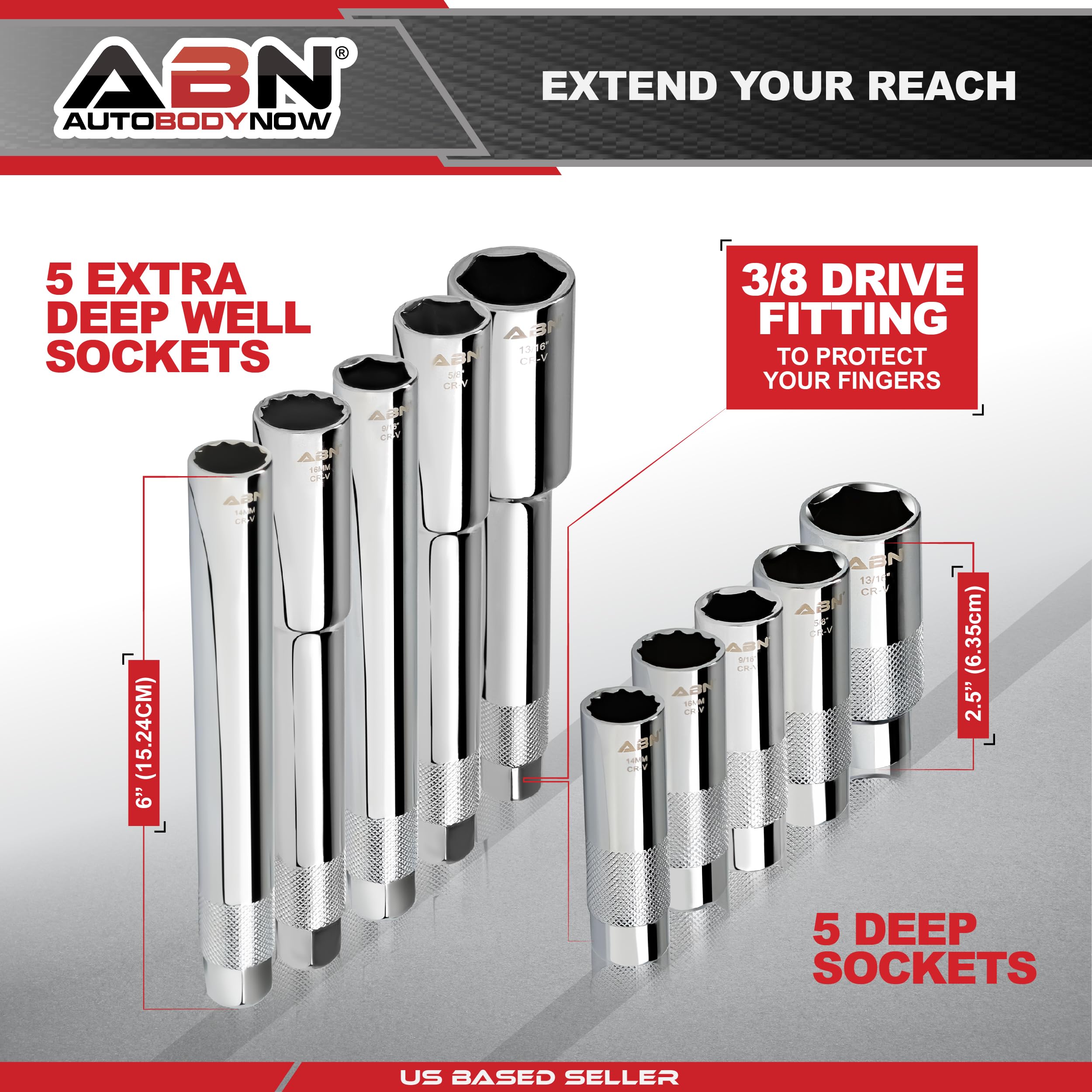 Extra Long Deep Well Sockets 1.45 Goodyear 3/8" Dr. 13mm Deep Socket