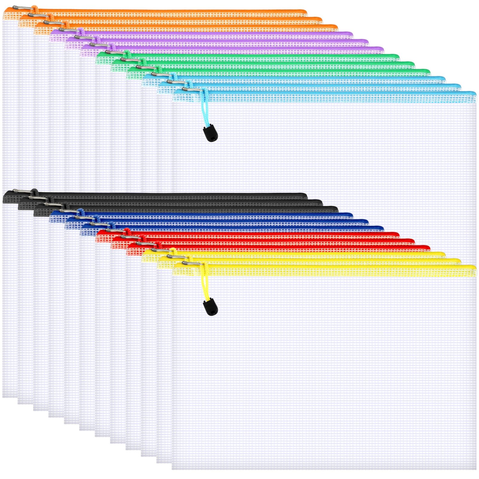 Partideal 24 Pcs A4 Zip Wallets,Plastic Zip File Folders Mesh Document ...