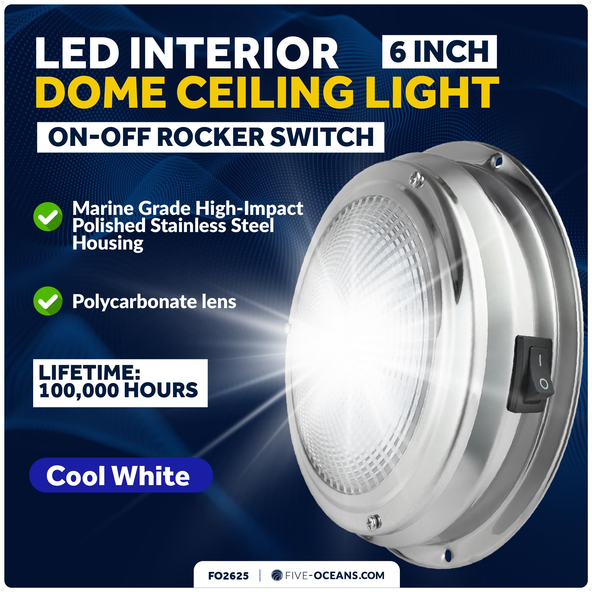 Snapklik.com : Five Oceans 6-Inch LED Marine Interior Dome Light, Round ...