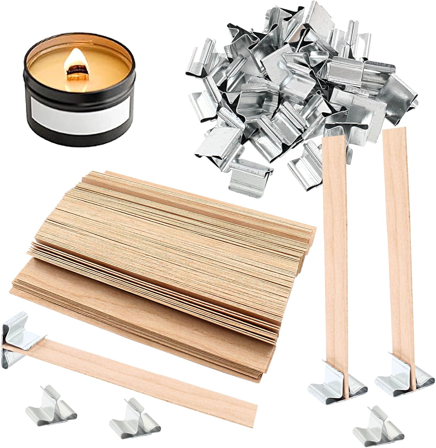 Amazon.com: Litoexpe Wooden Candle Wicks 100 Pcs, 5.1 X 0.5 Inch Wood ...