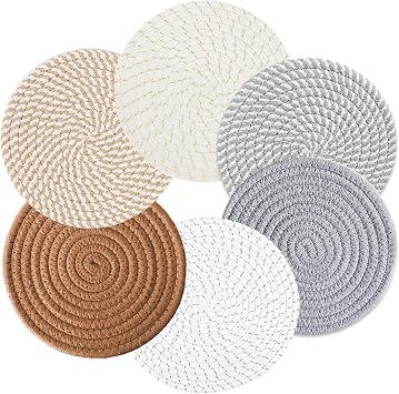 Amazon.com: Round Cotton Woven Placemats, Set of 6, Neutral Colors ...