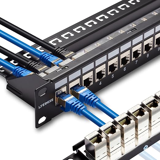 Lysymixs 24 Port RJ45 Cat7 STP Patch Panel, 1U Rack Mount, 10 Gigabit ...
