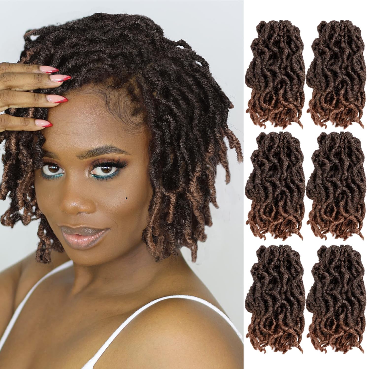 Amazon.com : FANCEE Faux Locs Crochet Hair 8 Inches Short Curly ...