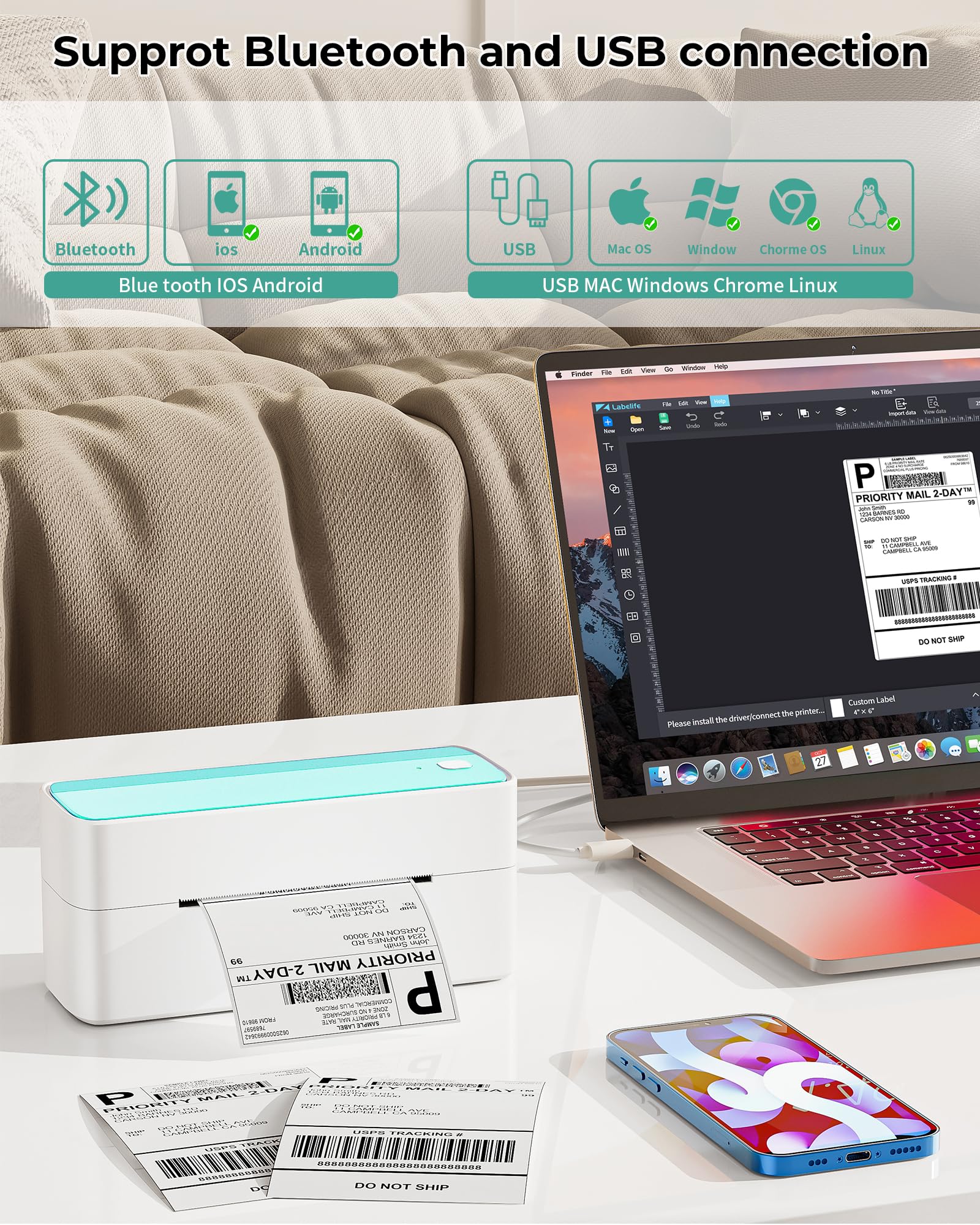 Snapklik.com : Phomemo Bluetooth Thermal Label Printer 4X6, 241BT ...