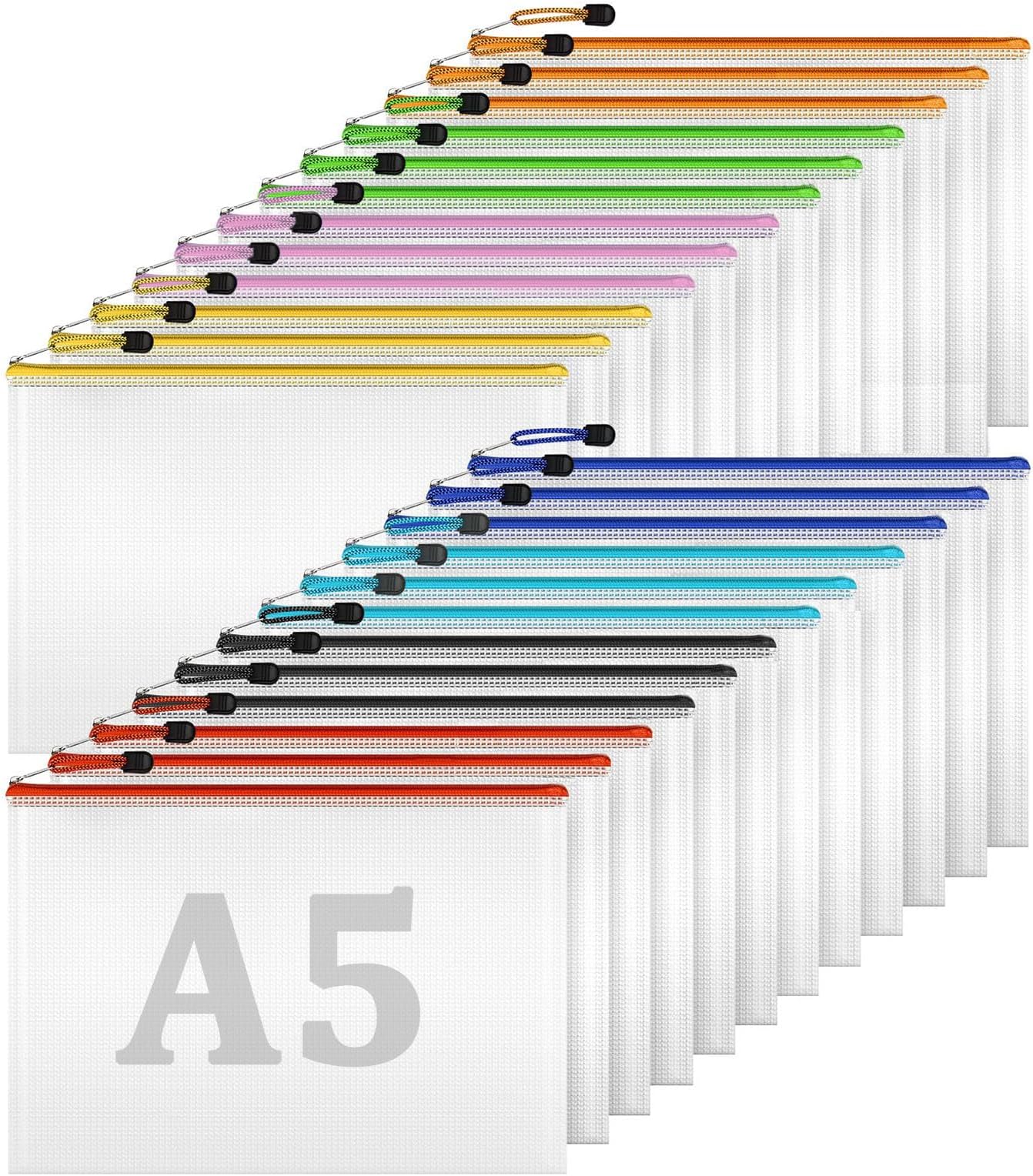 Flow fire A5 Plastic Zip Wallets, 24 Pcs Mesh A5 Zipper File Folders ...