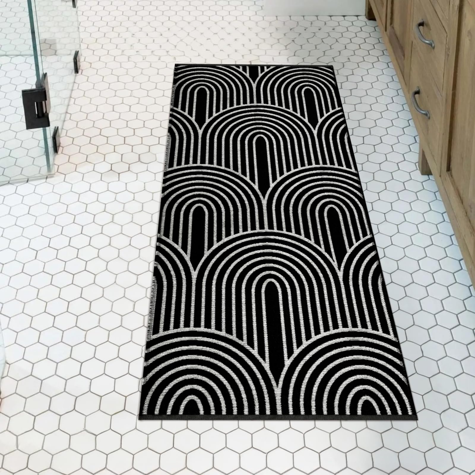 Collive Black and White Bathroom Runner Rug 2'x4.3', Morden Washable ...