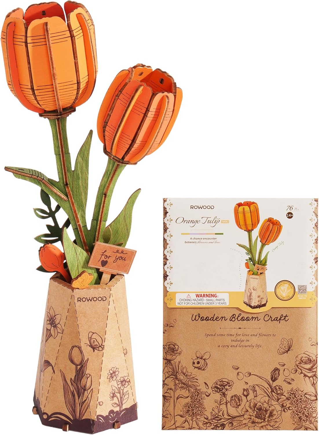 rowood 3D Puzzle DIY Wooden Flower, Artificial Flowers Model Kits to be ...