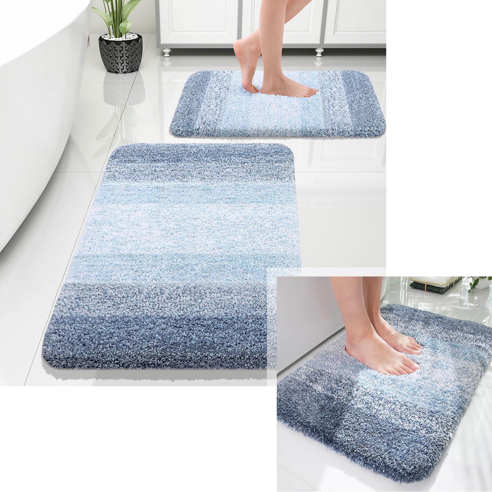 Amazon.com: OLANLY Ombre Bath Rug and Bathroom Rugs Sets 2 Piece, Bath ...