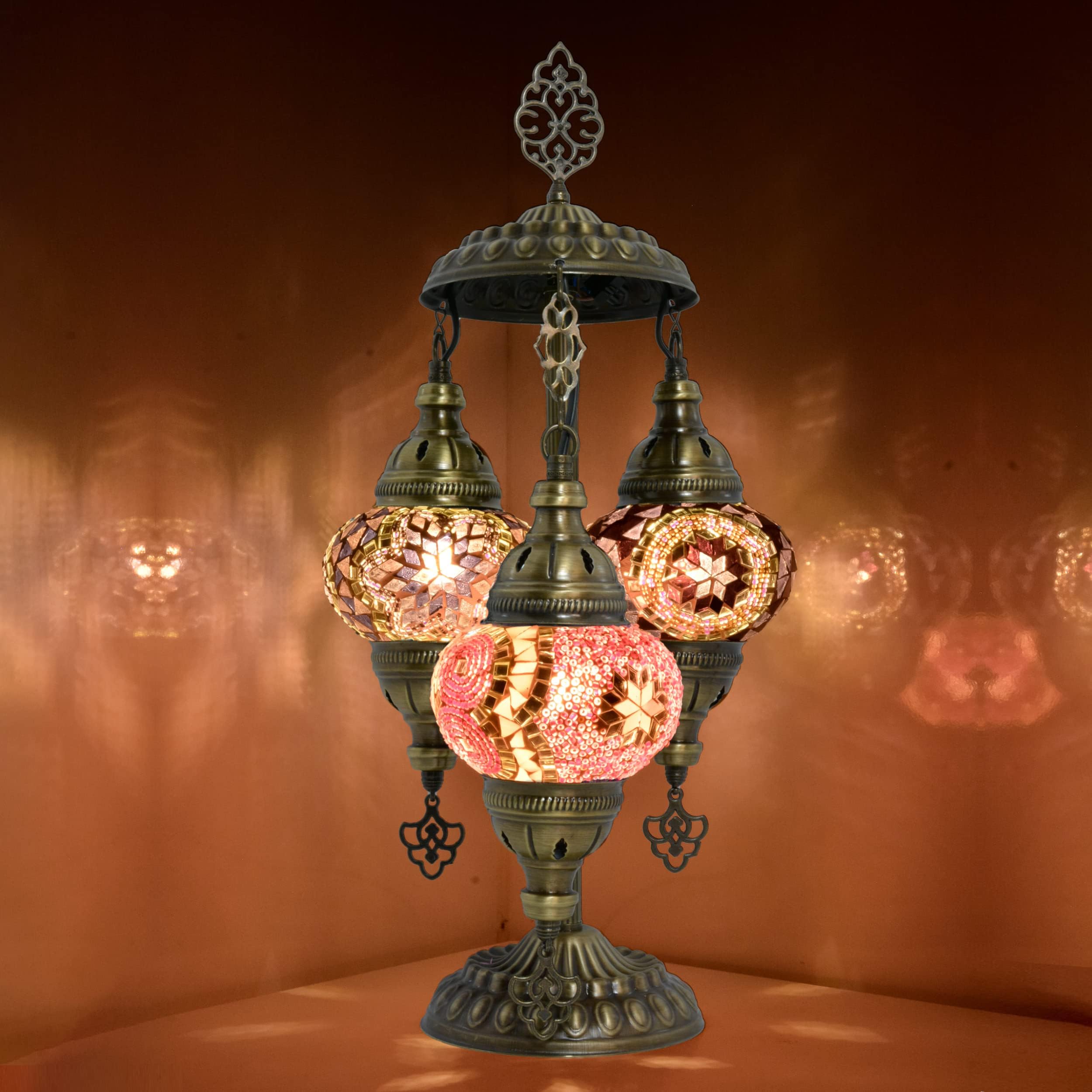 Asylove Turkish Lamp, 3 Globe Turkish Mosaic Table Lamp, Living Room ...