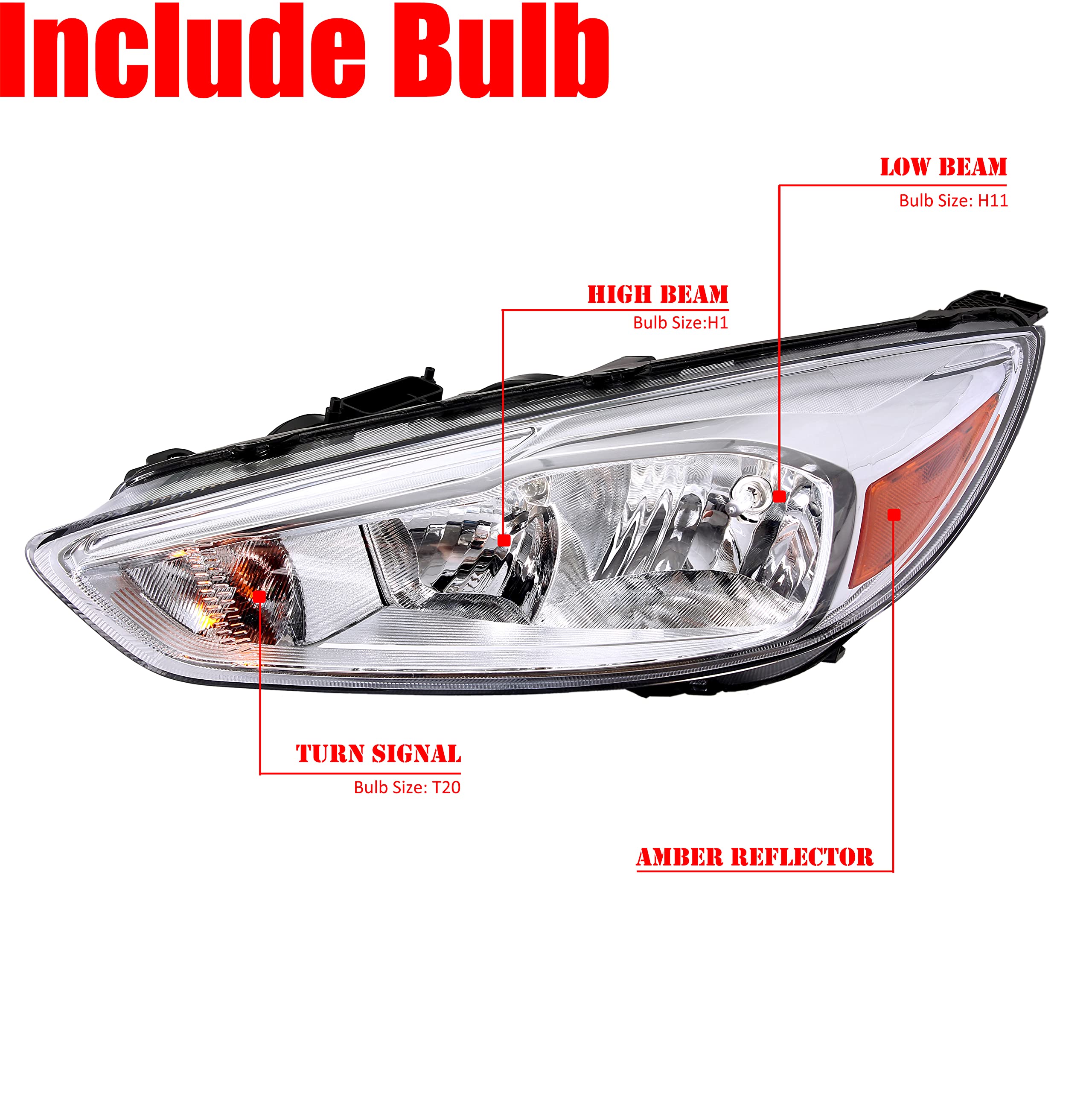 Headlight Assembly Compatible with 2015-2018 Ford Focus Headlamp Chrome ...