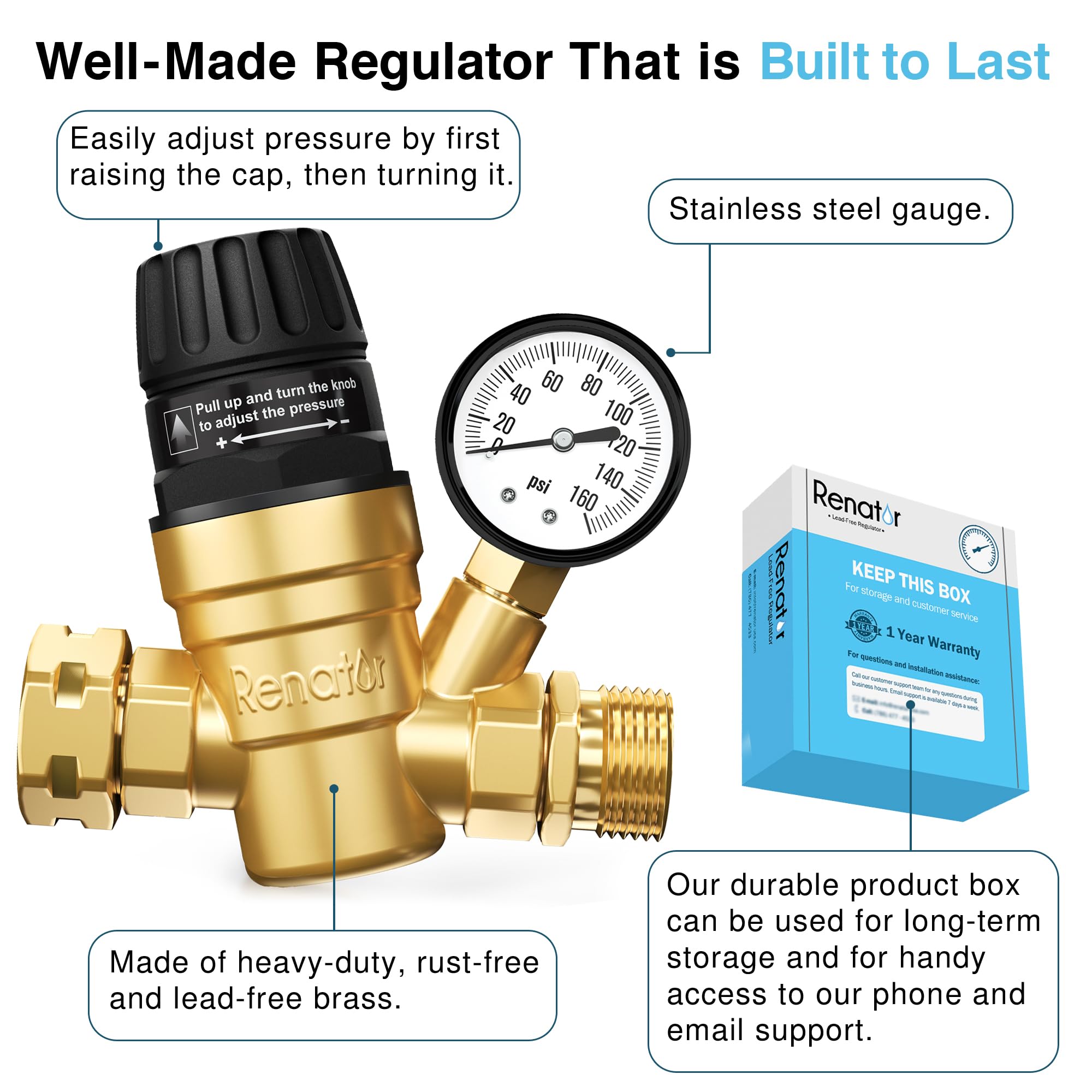 Snapklik.com : Renator RV Water Pressure Regulator For RV Camper Brass ...