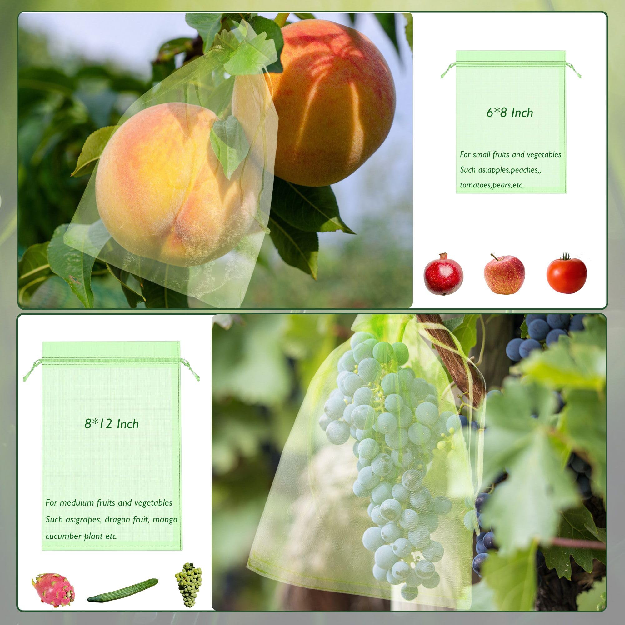 100 PCS Fruit Protection Bags Fruit Netting Bags with Drawstring Fruit ...