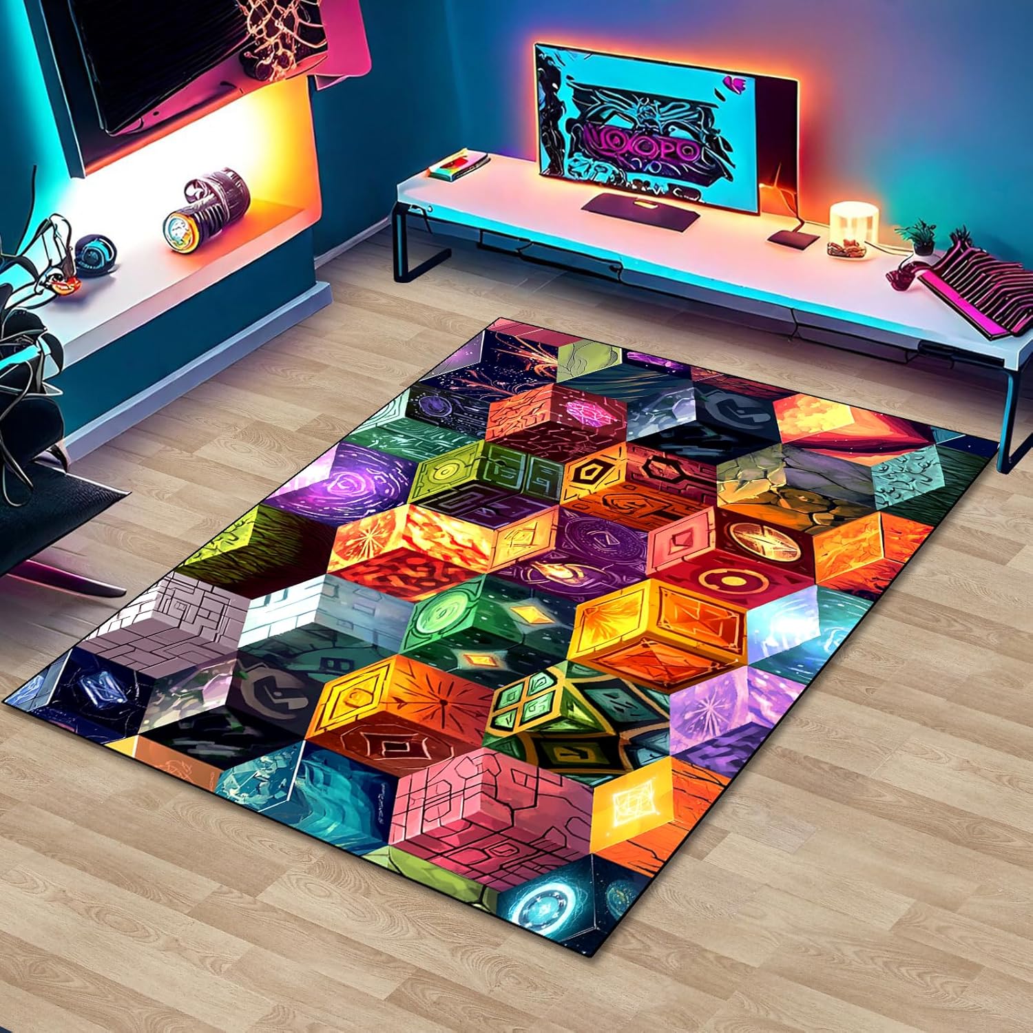 Amazon.com: Cube Block Game Rug, Teen Boys Carpet with Magic Games ...