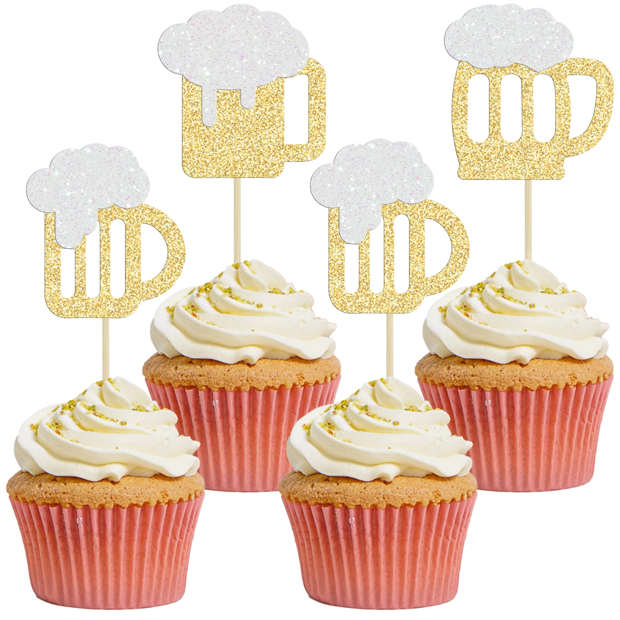 Amazon.com: 24 Pack Beer Mug Cupcake Toppers Gold Glitter Cheers Beers ...
