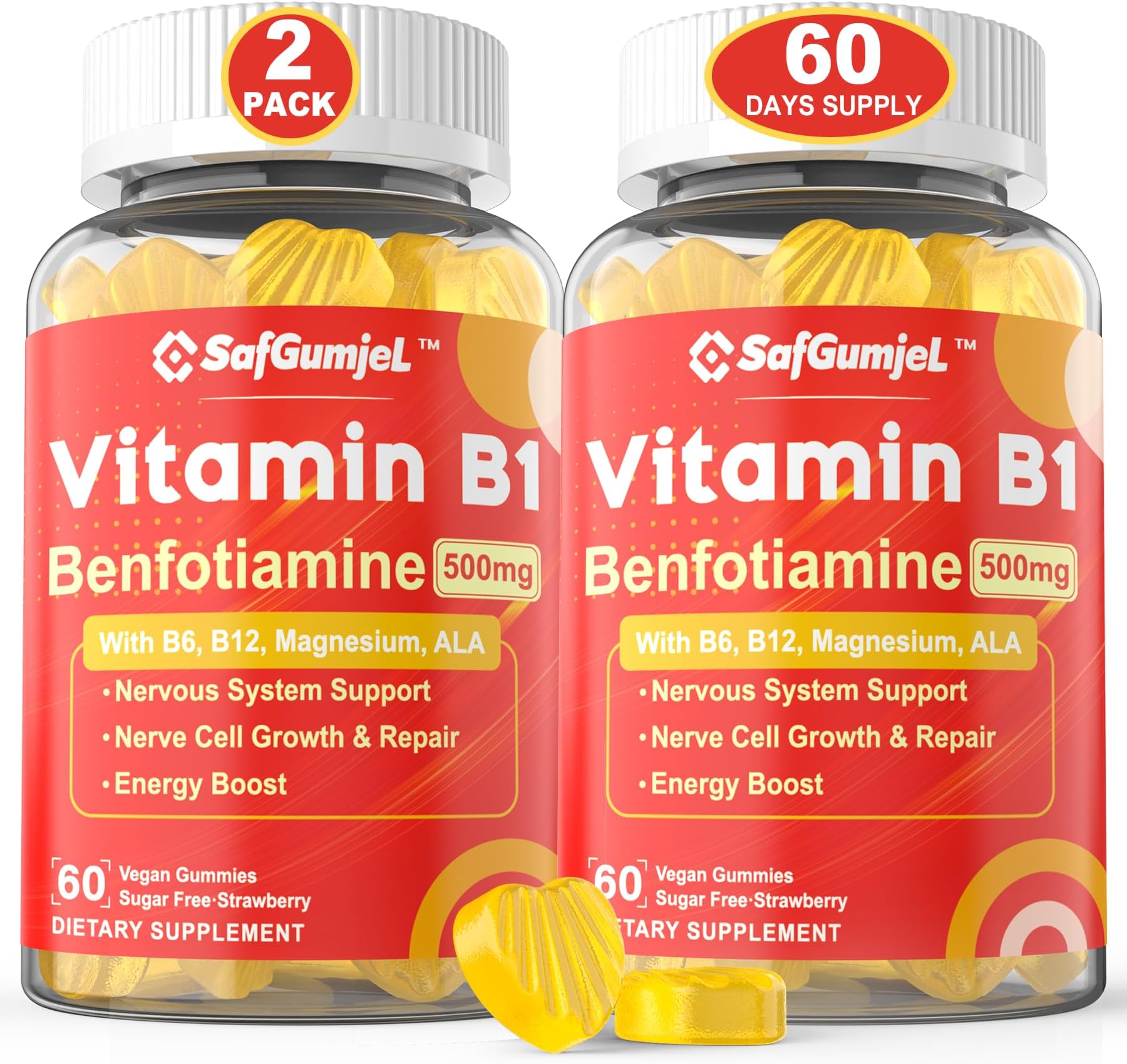 Amazon.com: Safgumjel Vitamin B1 Gummies Benfotiamine 500mg - Energy ...