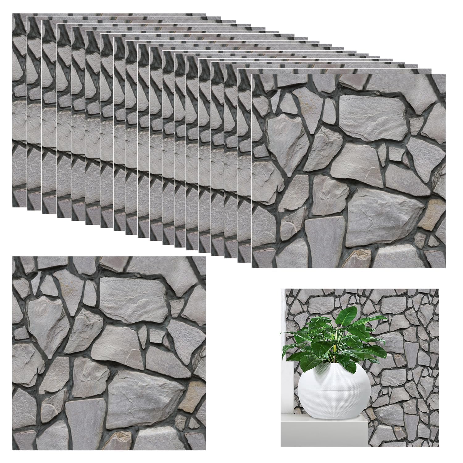 20 Stück 3d Wandpaneele Steinoptik Selbstklebend, 30 × 30 cm ...