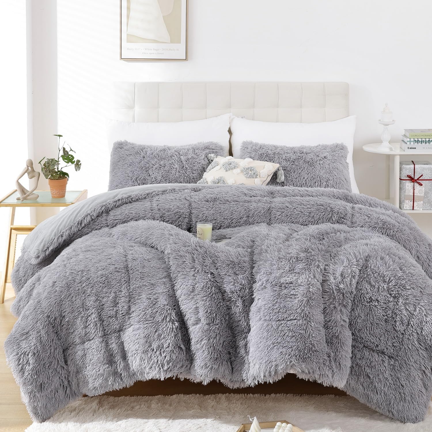 Amazon.com: Smoofy Fluffy Queen Comforter Set, Faux Fur Comforter Set ...