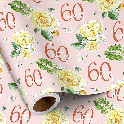Amazon.com: RUSPEPA 60th Birthday Wrapping Paper for Women - Mini Roll ...