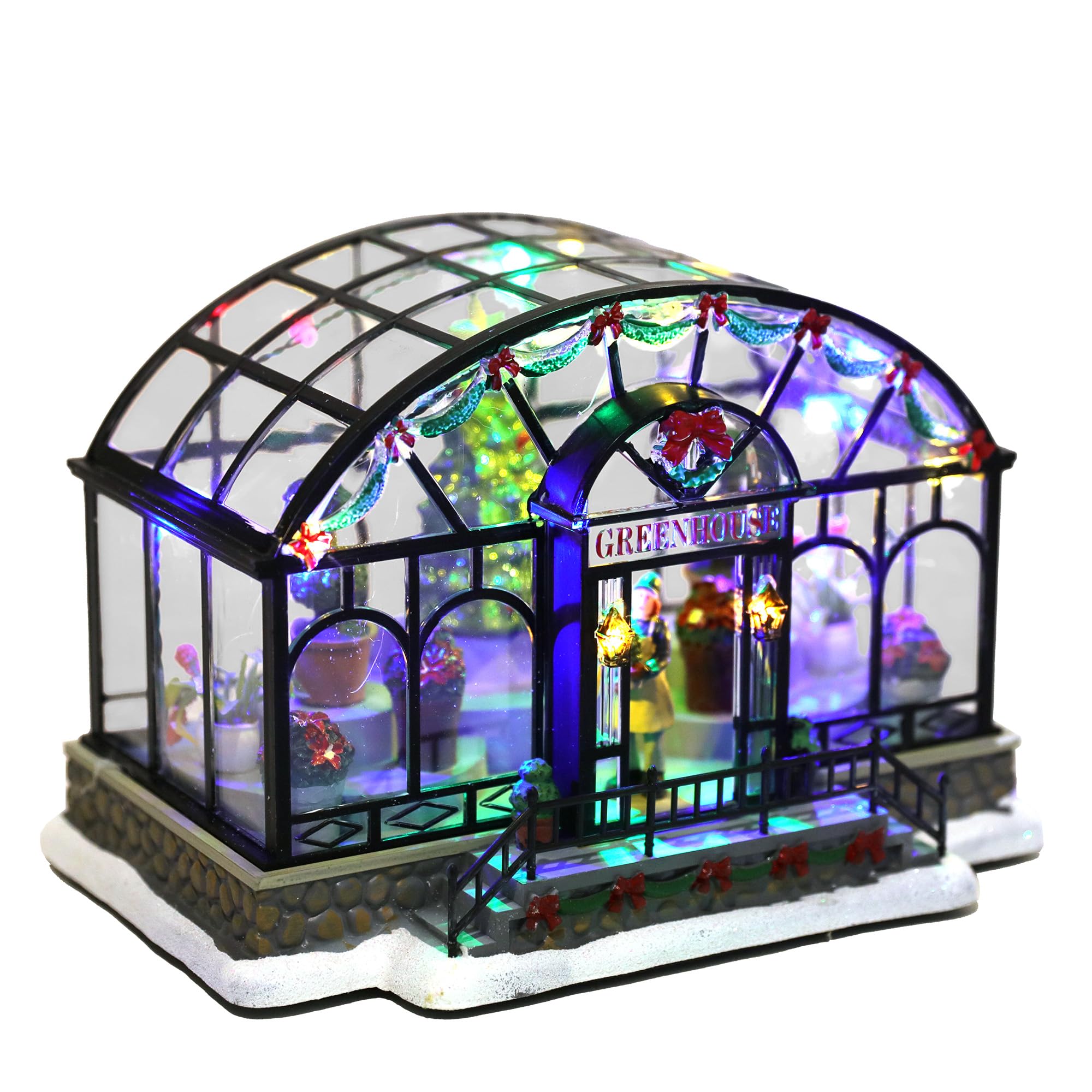 Amazon.com: PIONEER-EFFORT Christmas Lighted Greenhouse – 8.8" Holiday ...