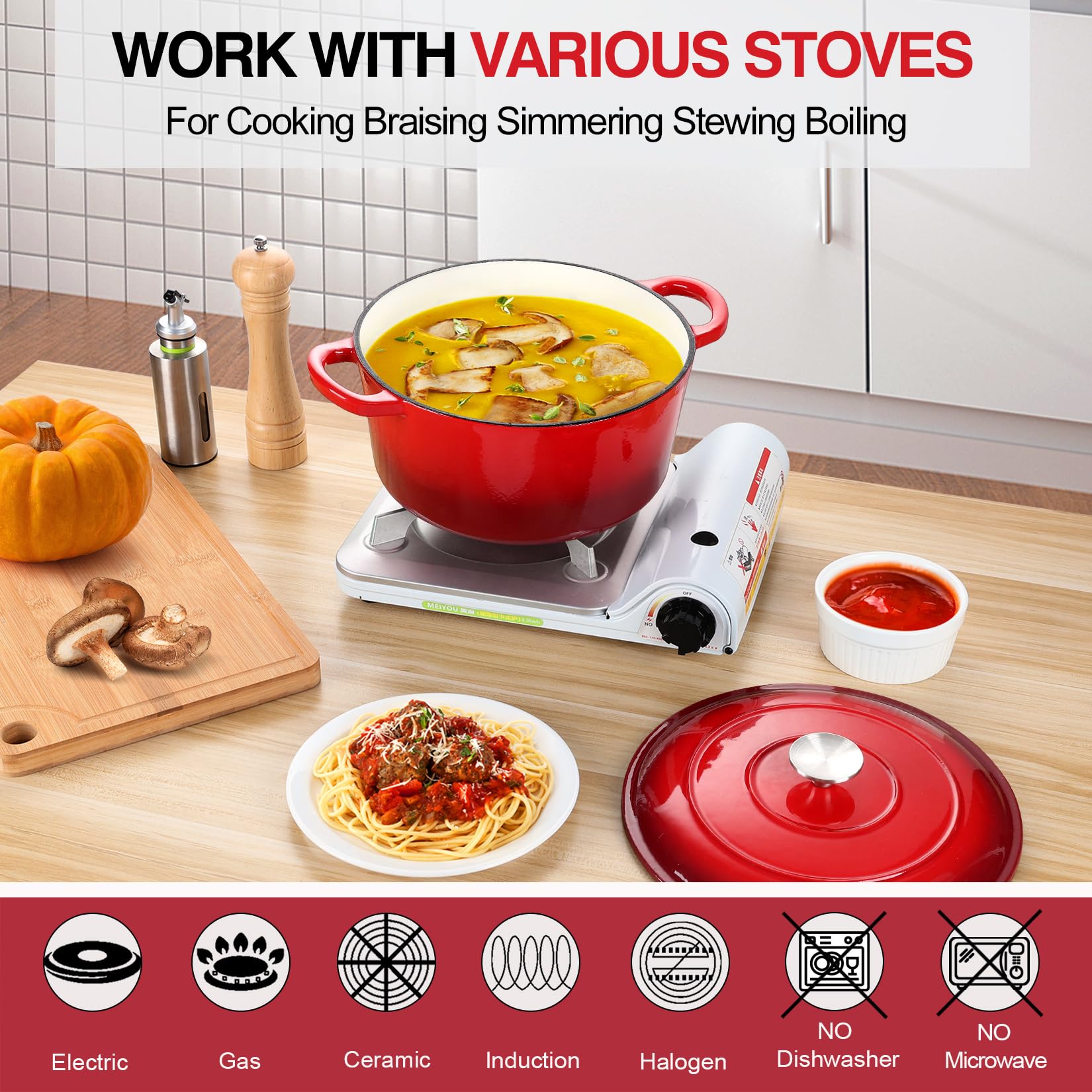 6 Quart Enameled Dutch Oven with Lid, P&P CHEF 6 Qt Cast Iron Dutch ...