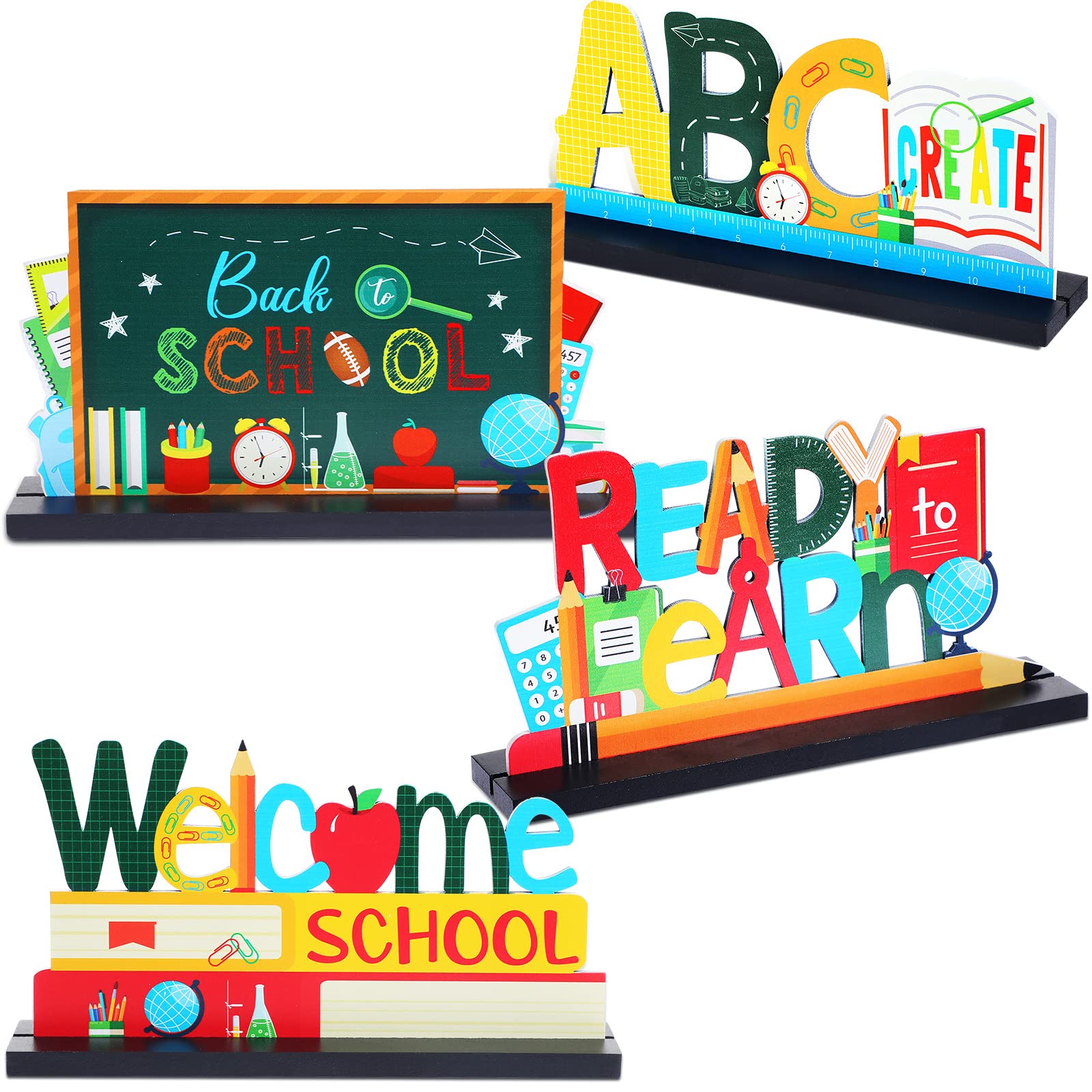 Snapklik.com : 4 Pieces Back To School Wooden Table Centerpiece Decor ...