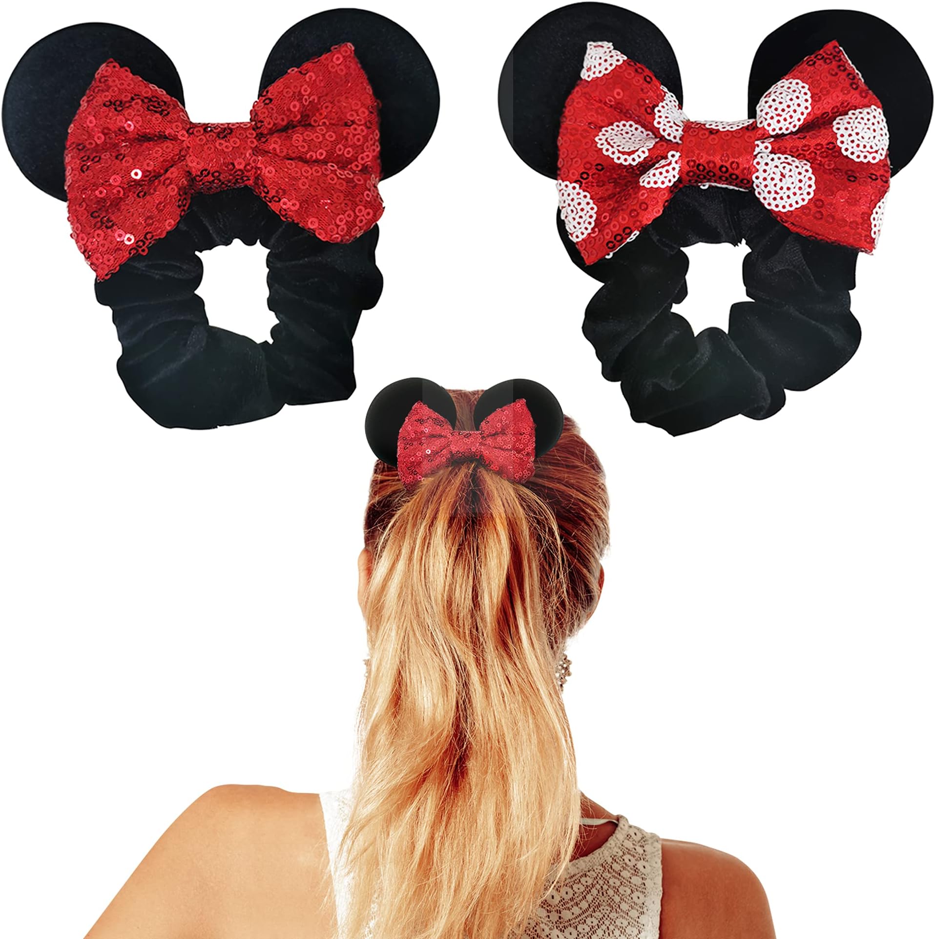 Amazon.com : Styla Hair 2pk Mouse Ear Scrunchies for Kids Velvet Hair ...
