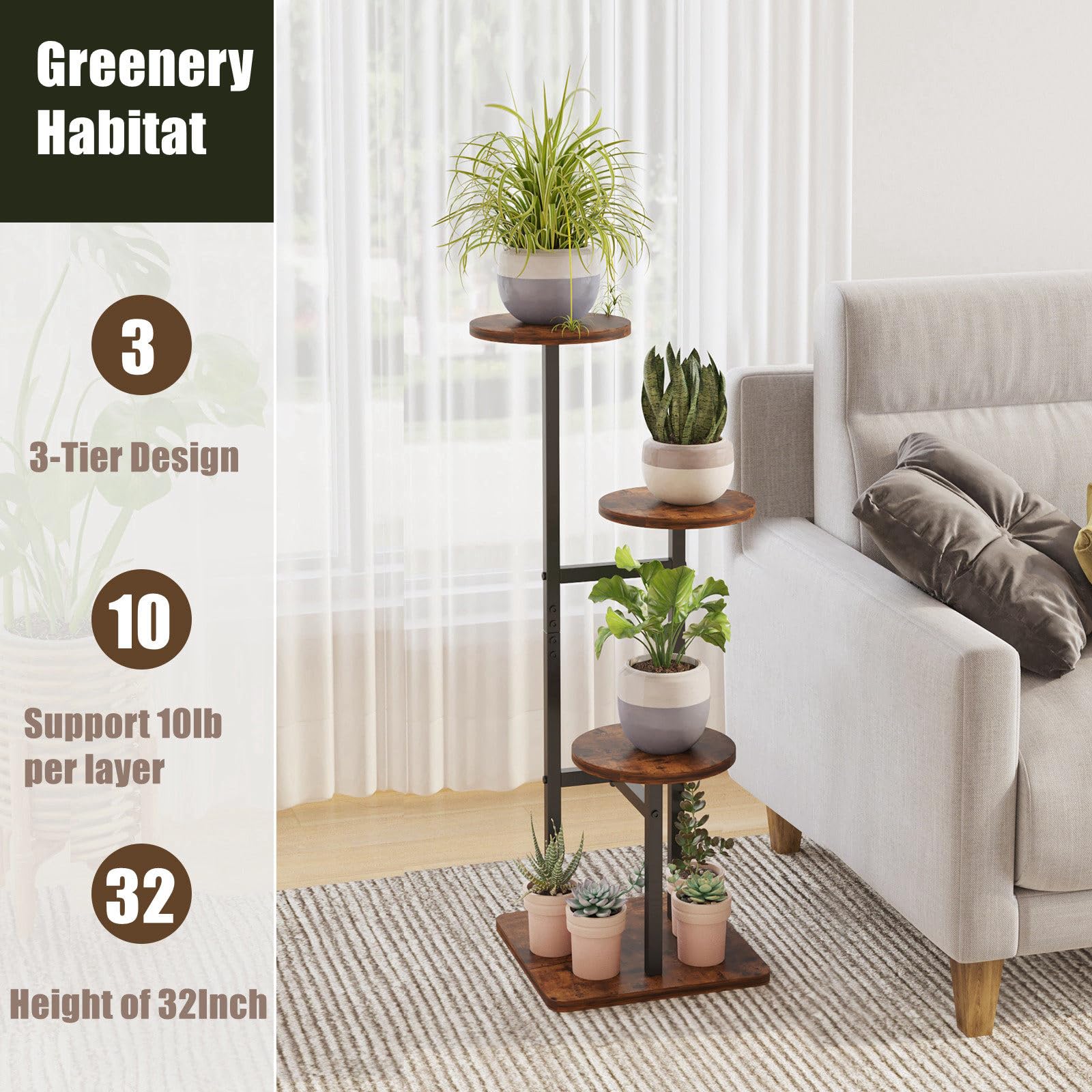 VonDream Round 3-Tier Plant Stand Indoor, Tiered Plant Stands for ...