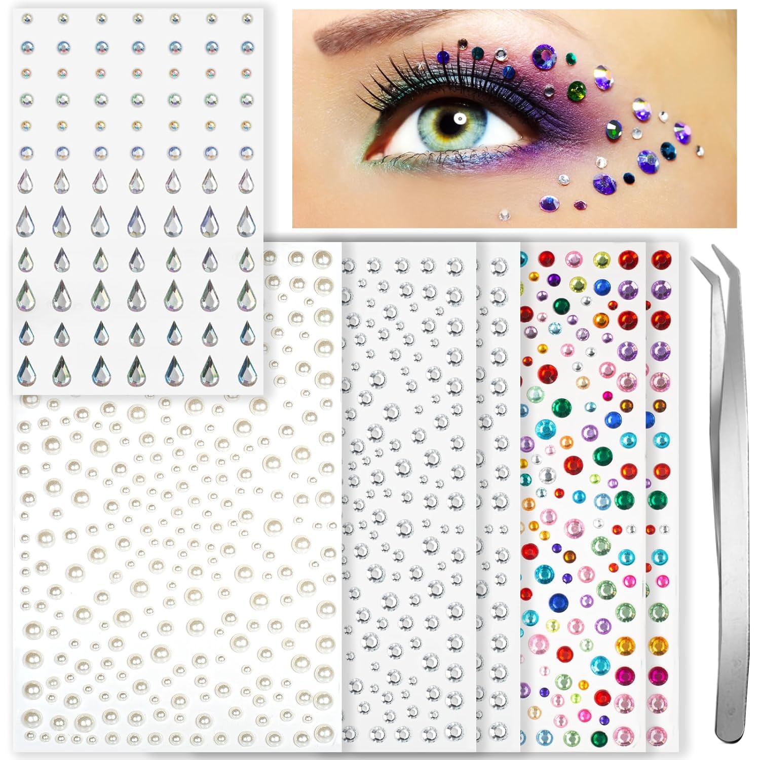 Amazon.com : Pydeeirom Face Gems Face Rhinestones for Makeup Self ...