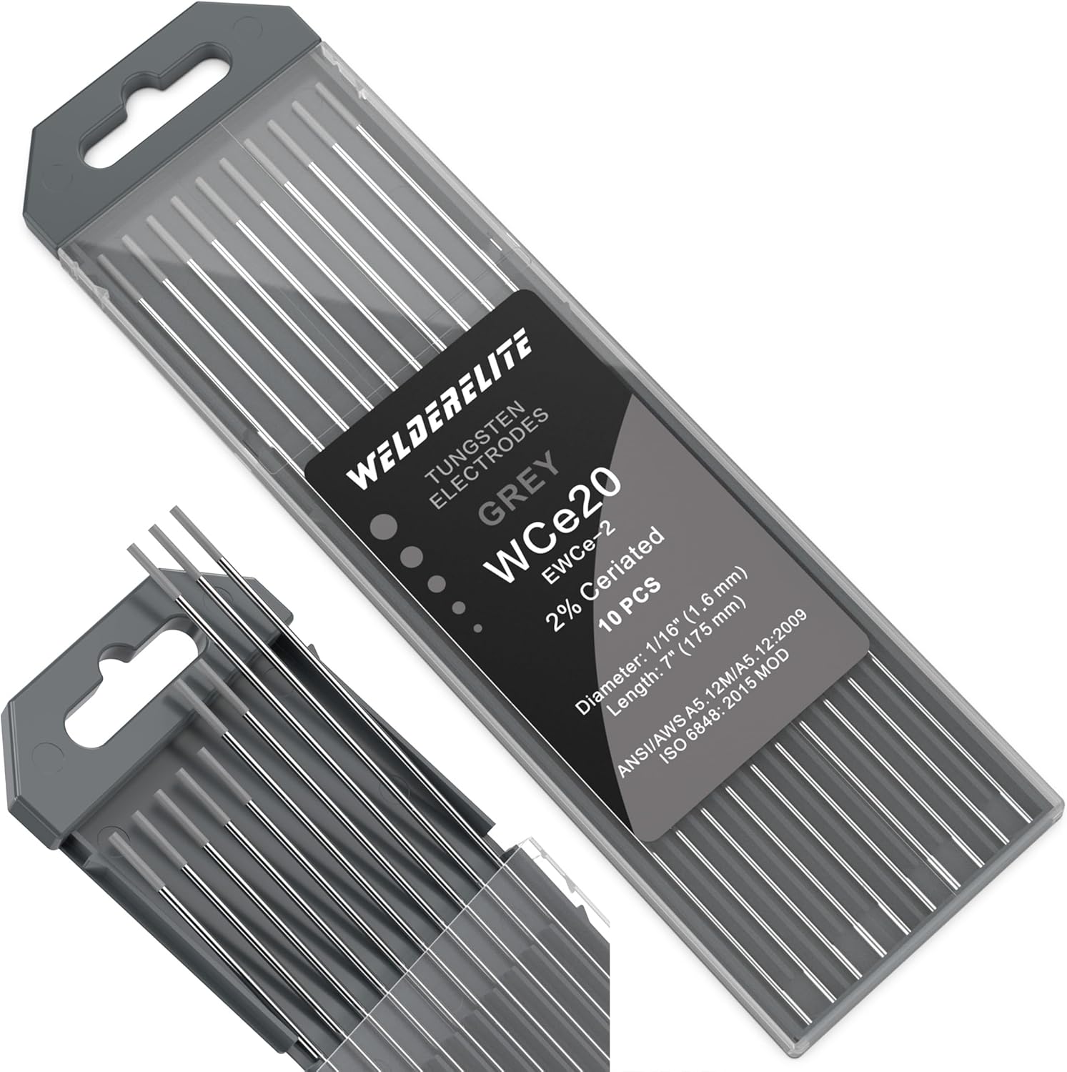 WelderElite TIG Welding Tungsten Electrode 10 Pack 1/16" × 7" (Gray - 2 ...