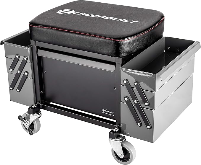 Amazon.com: Powerbuilt Rolling Seat with Expandable Tool Trays, Roller ...