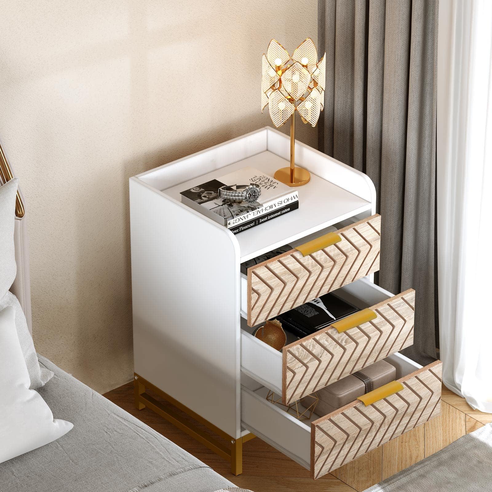 Amazon.com: Tribesigns Night Stands for Bedrooms, White and Gold Light ...