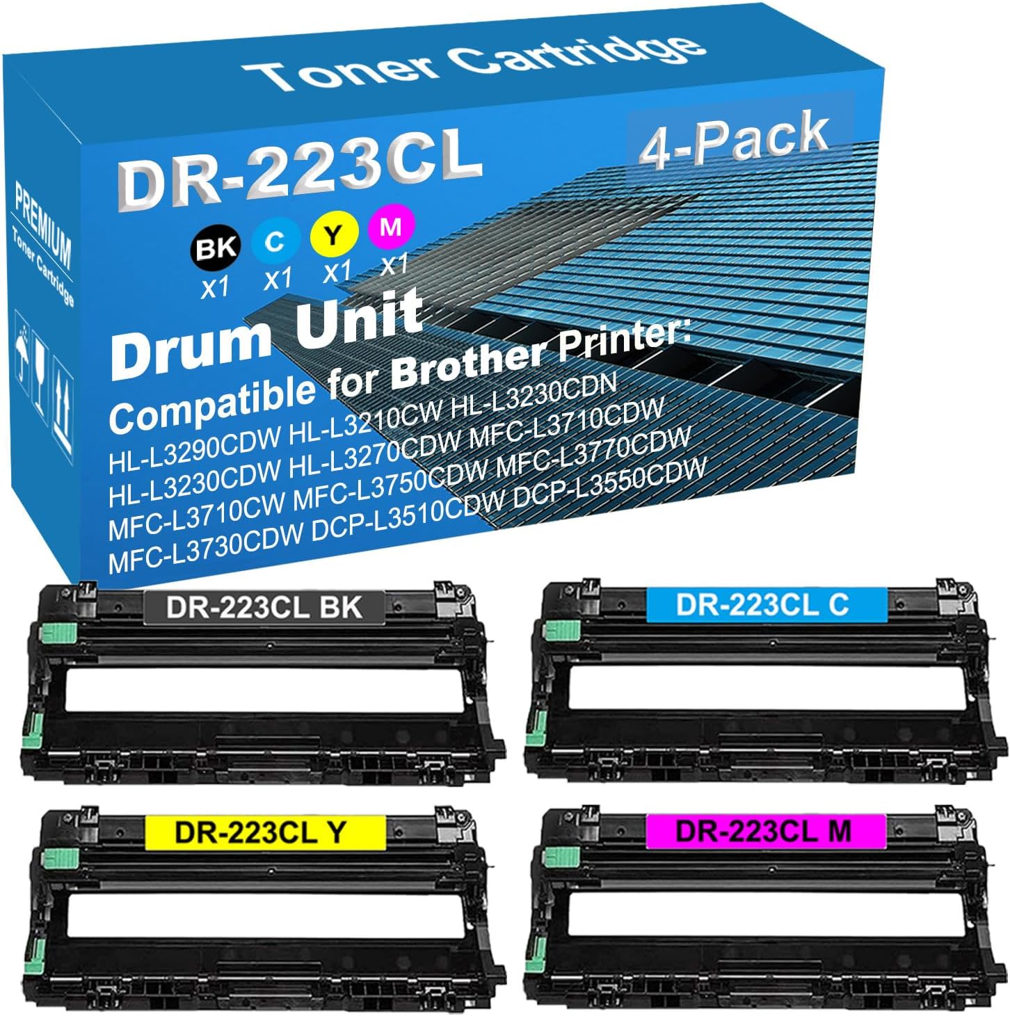 Amazon.com: 4-Pack (BK+C+Y+M) Compatible High Yield DR223 (DR-223CL) Drum Unit used for Brother ...