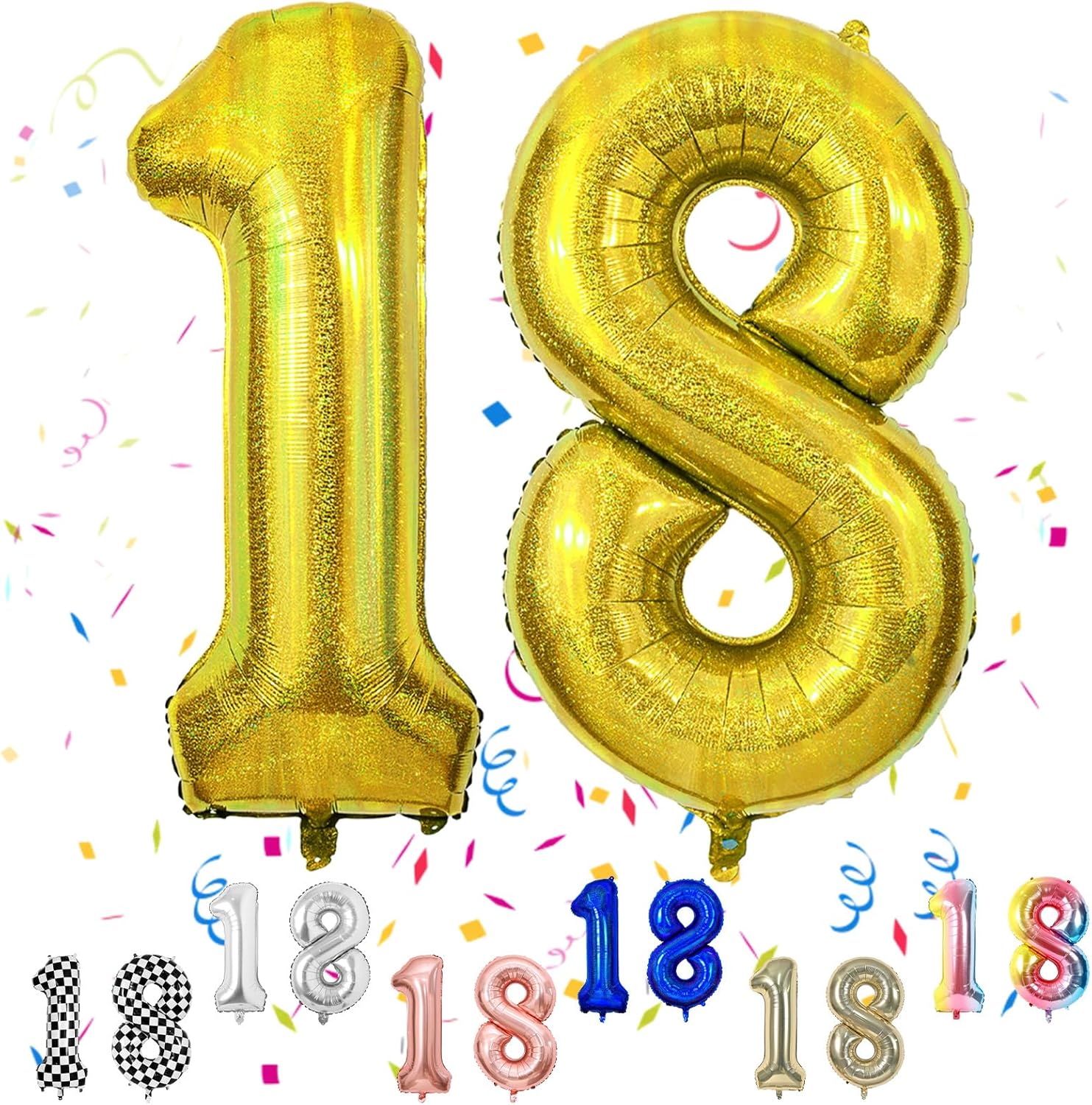 Amazon.com: Gold Number 18 Balloons, 18th Birthday Balloon, 40inch ...