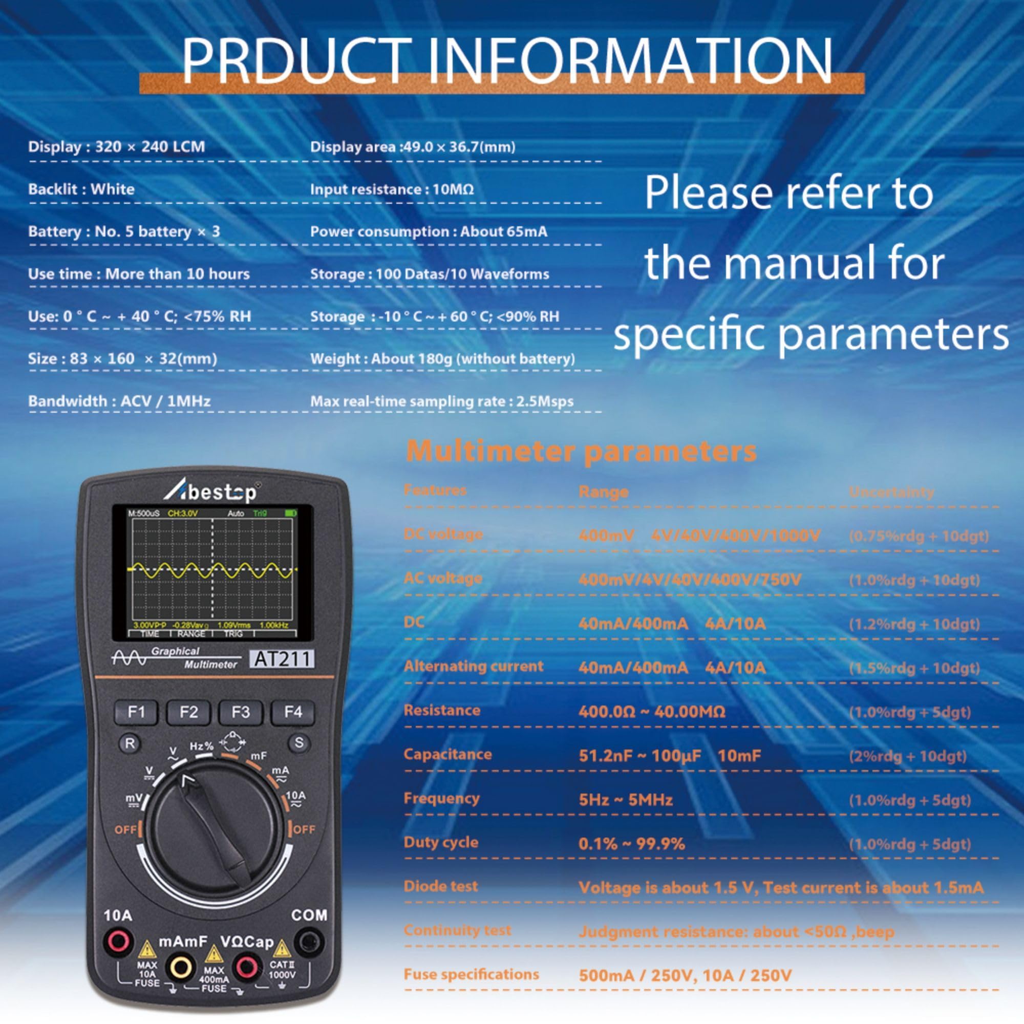 Snapklik.com : Oscilloscope Multimeter, 2 In 1 Function Digital ...