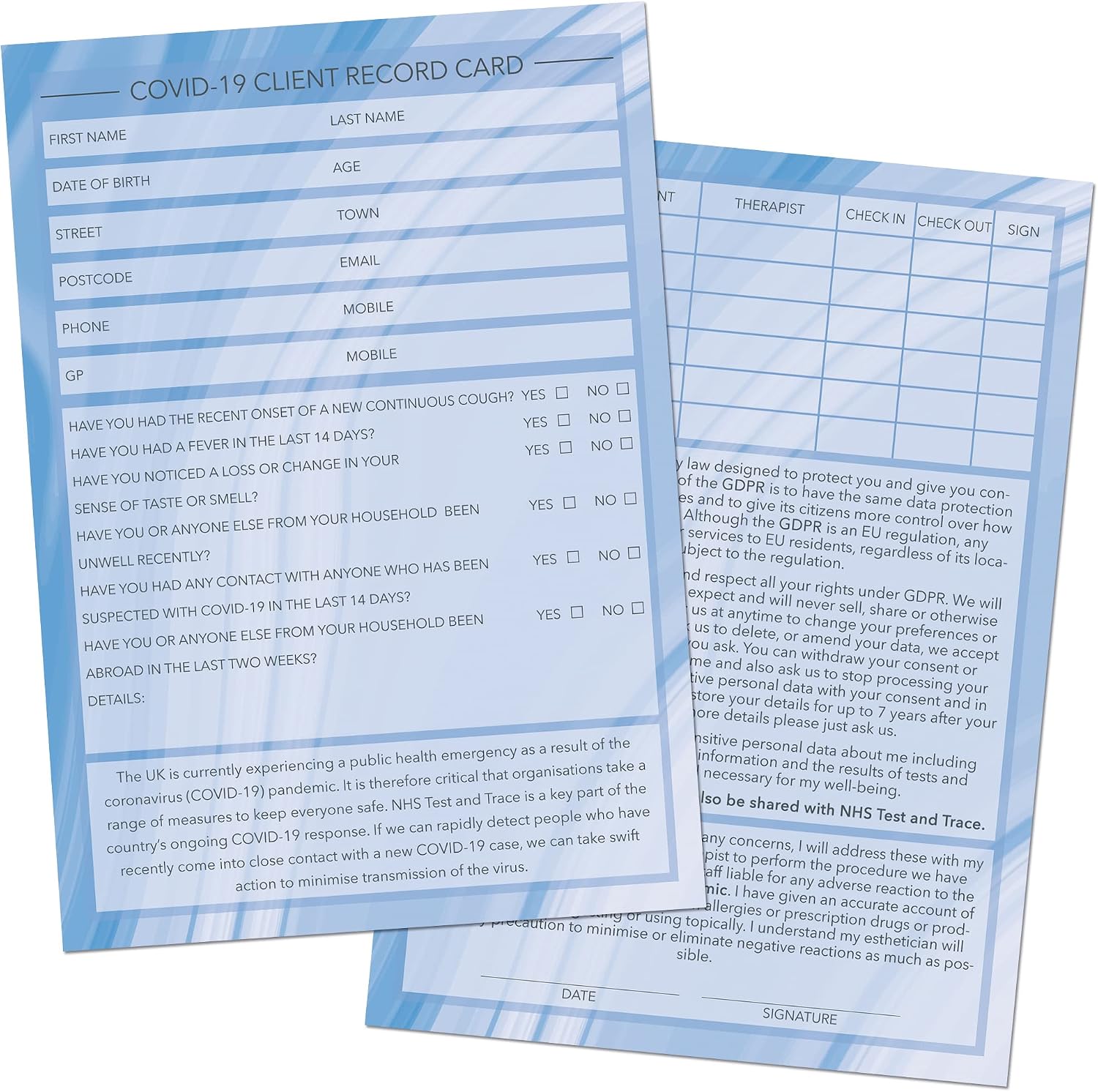 Covid-19 NHS Client Cards A6 Size - Salon and Therapist Customer ...