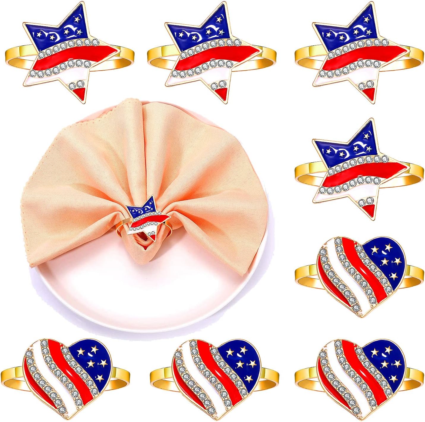 Amazon.com: 8PCS 4th of July American Flag Napkin Rings Rhinestone ...