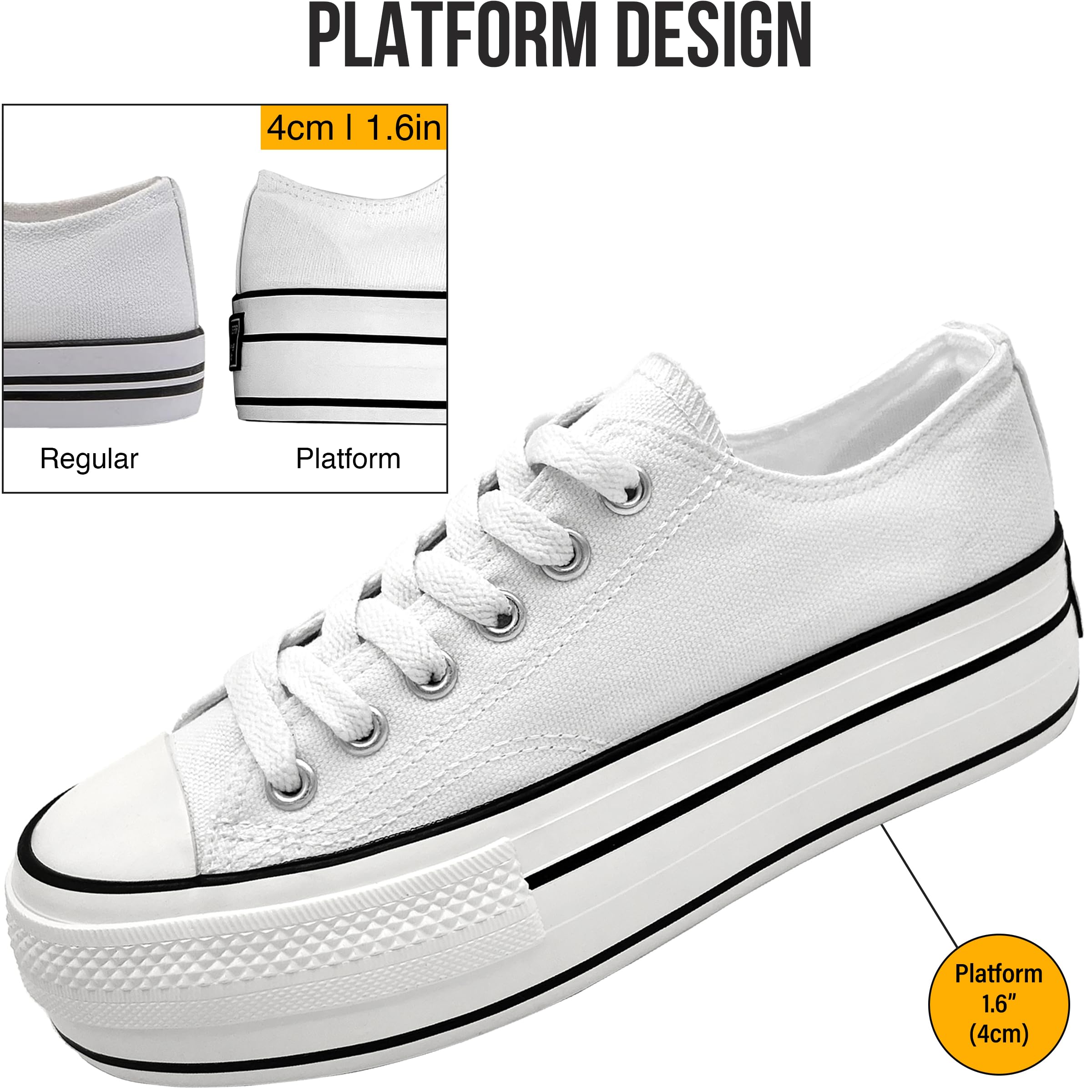REFRASE LIFE Platform Sneakers for Women, White Platform Shoes, Low Top ...