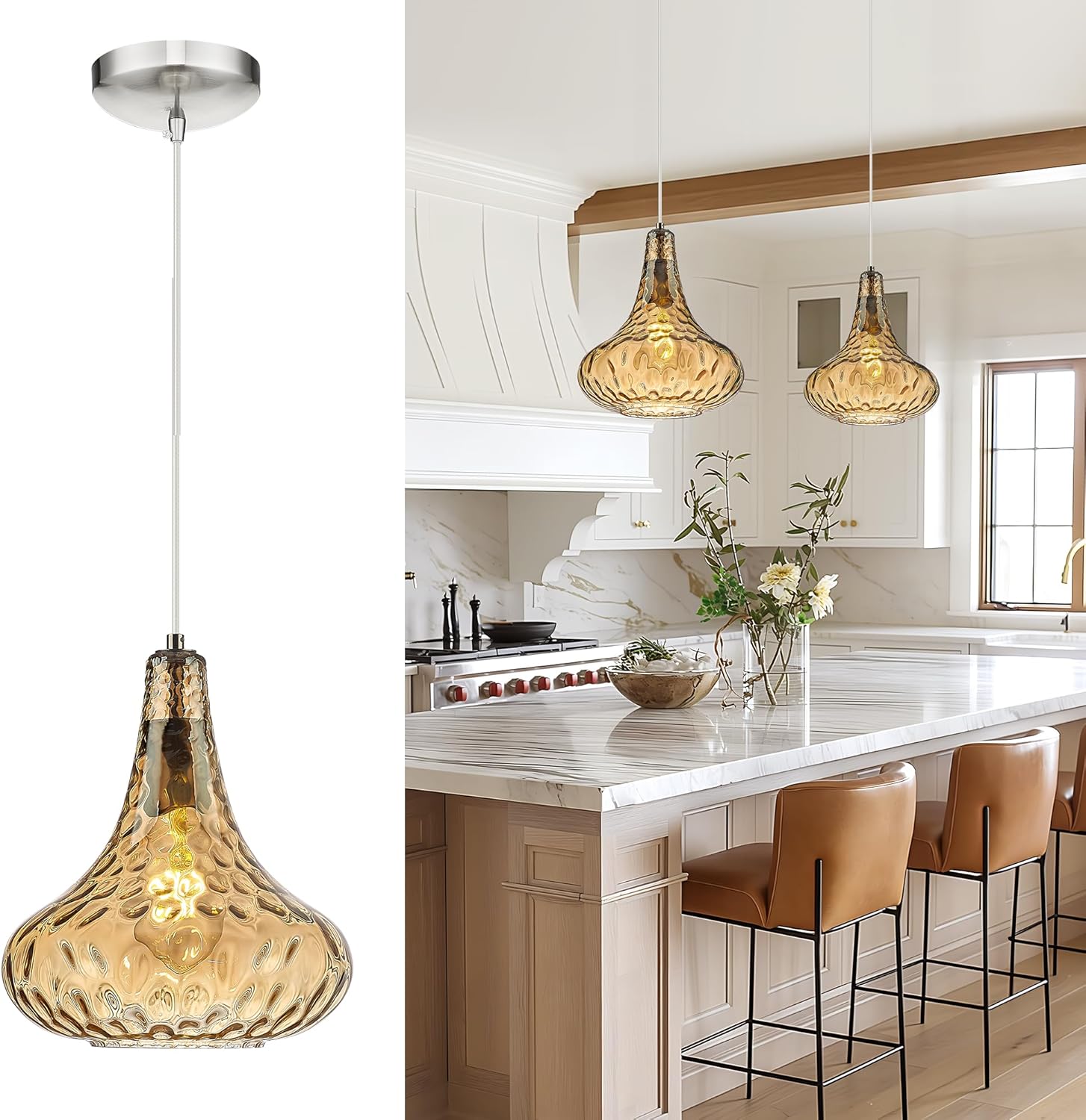 AUTELO Farmhouse Pendant Lights Kitchen Island, 10" Vintage Hammered ...
