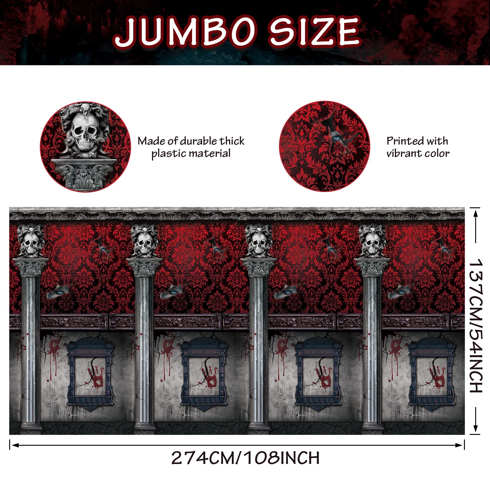 Halloween Scene Setter Gothic Mansion Gothic 4x5 Fireplace Skulls Wall