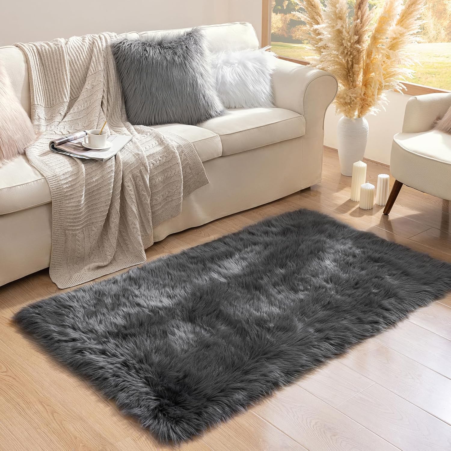 Amazon.com: Ashler Faux Fur Area Rug - Ultra Soft Fluffy Shaggy ...