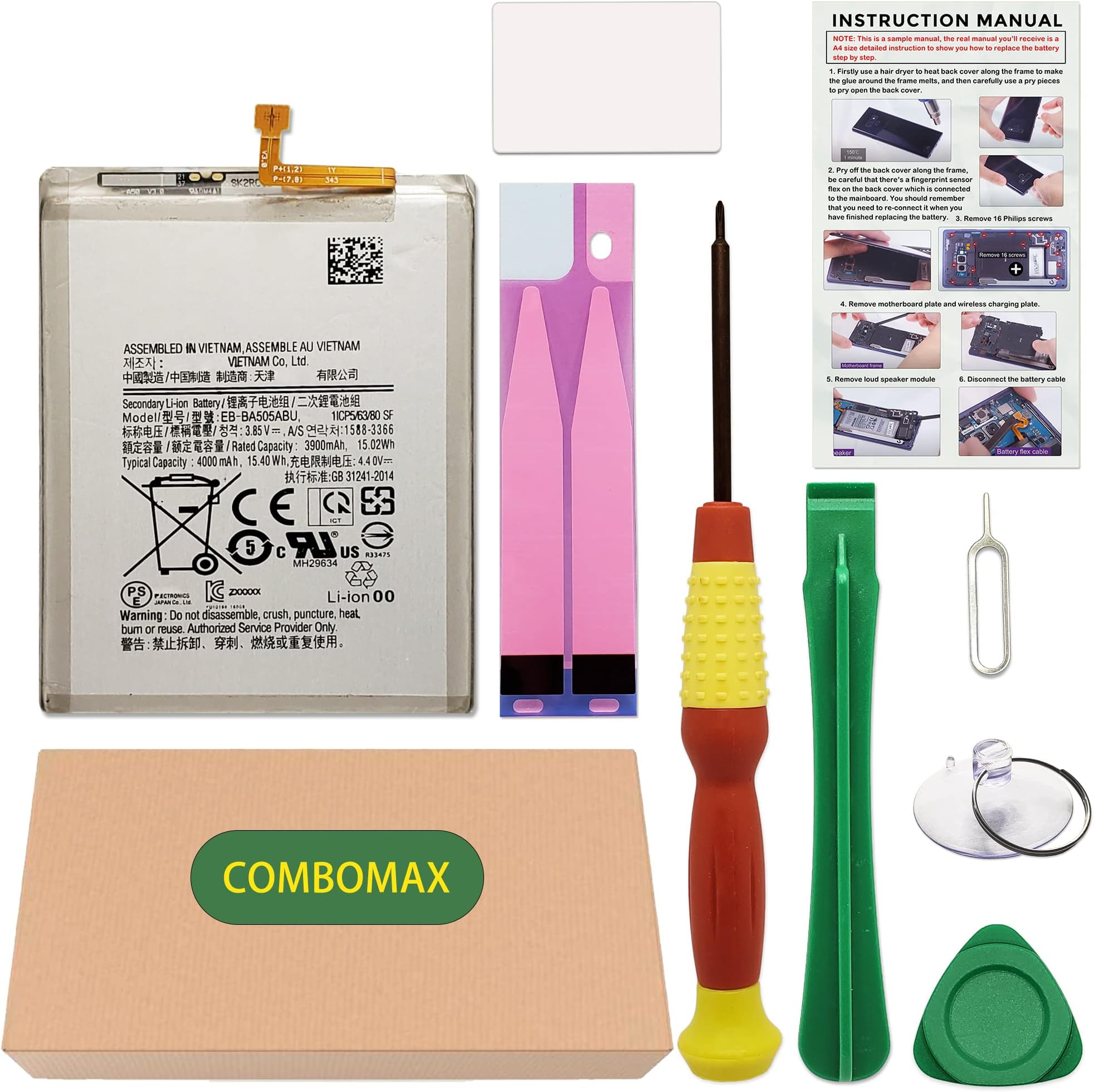 Amazon.com: COMBOMAX for Galaxy A20 A50 Battery Replacement, EB ...