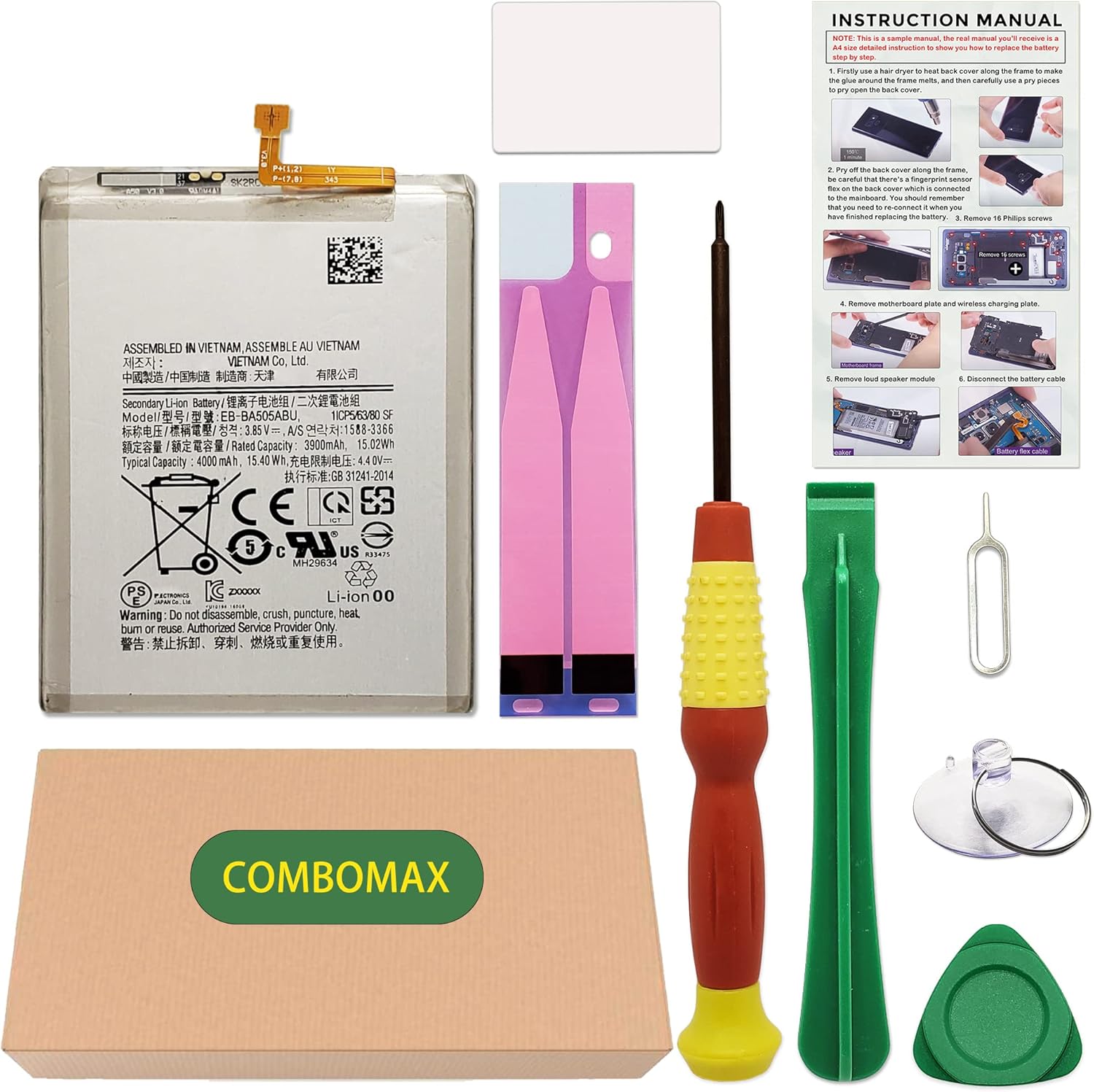 Amazon.com: COMBOMAX for Galaxy A20 A50 Battery Replacement, EB ...