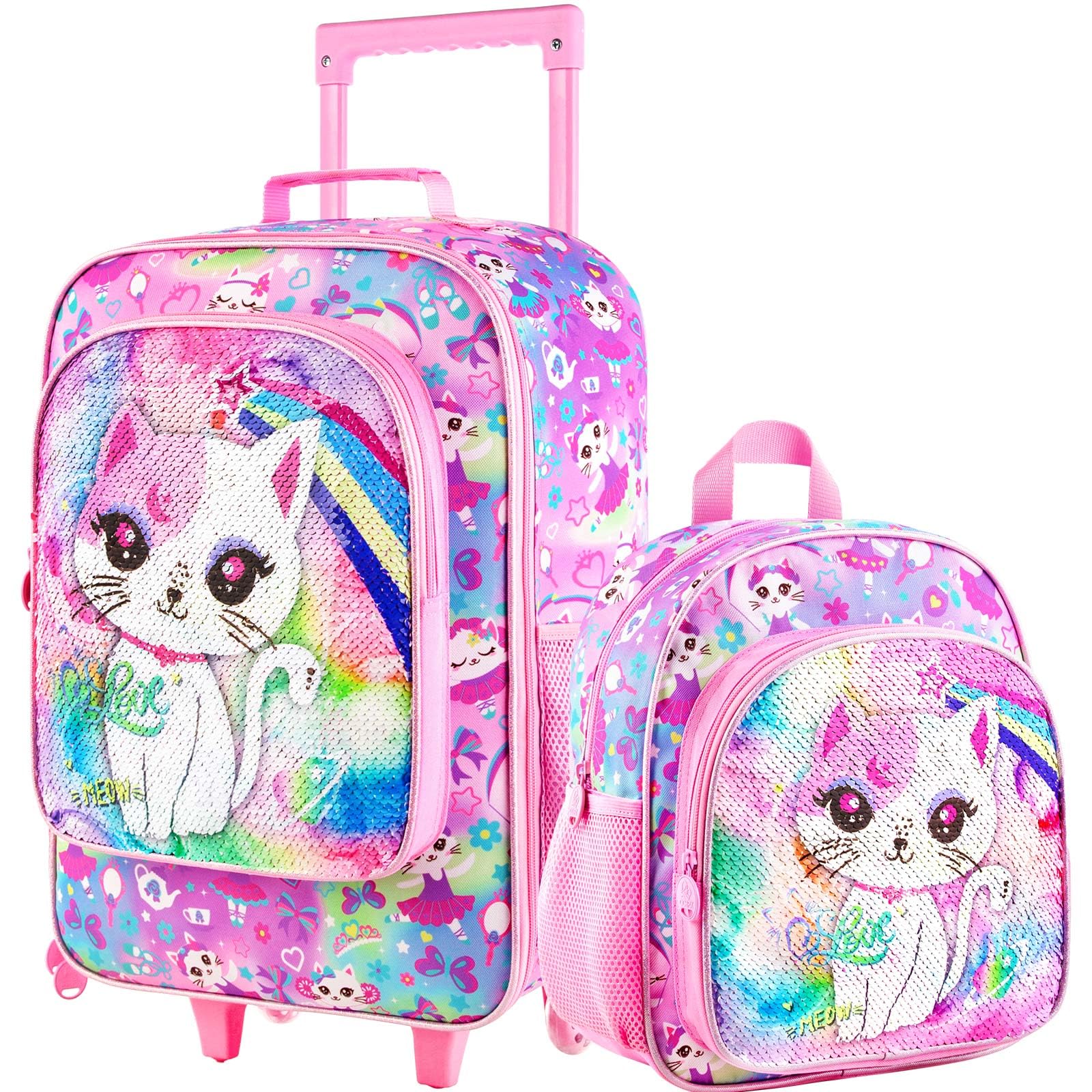 Amazon.com | KLFVB Kids Suitcase for Girls, Cute Cat Rolling Wheels ...