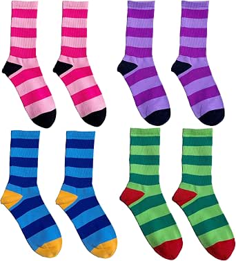 Amazon.com: Maticr Trendy Women Striped Crew Socks Bulk, Retro 70s 80s ...