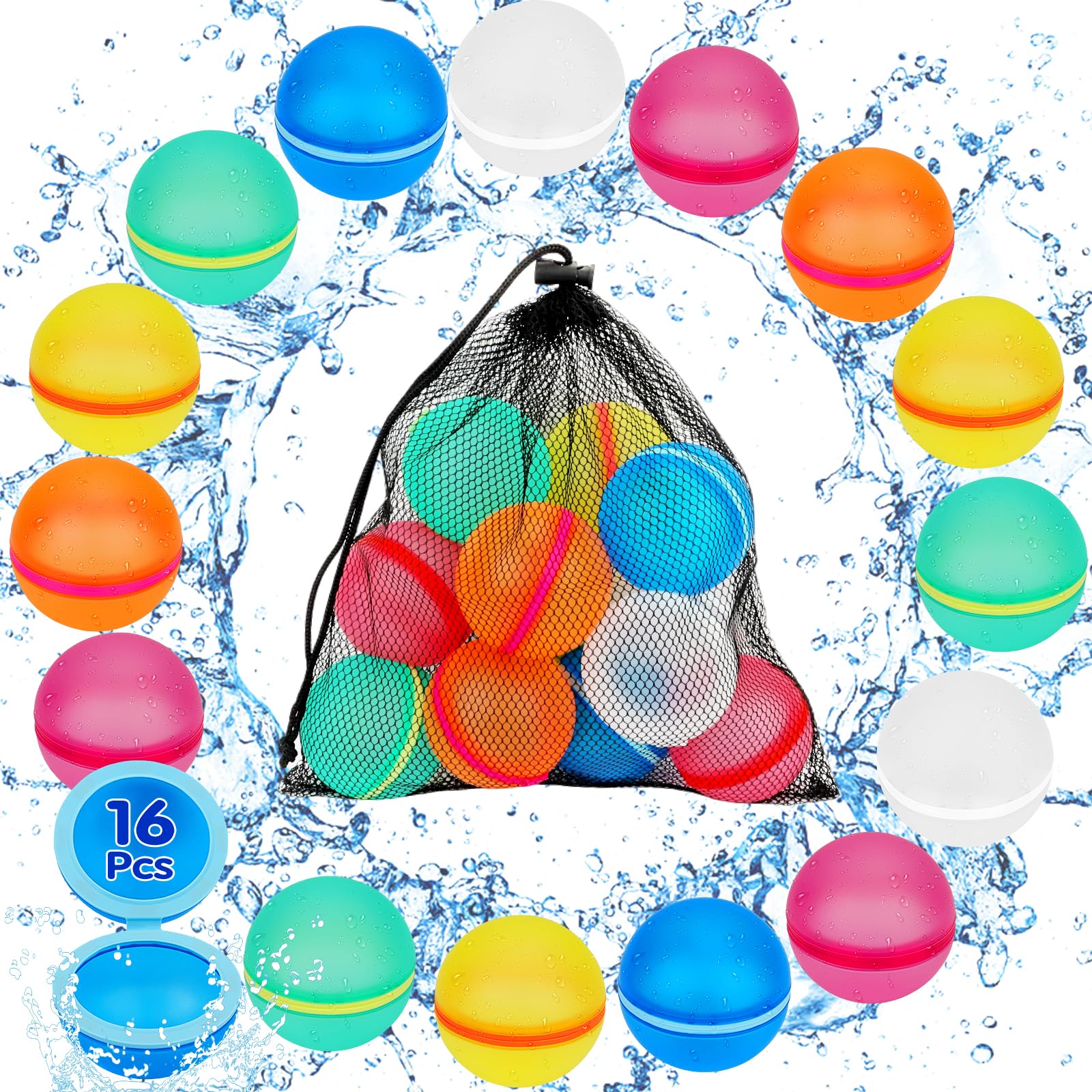 Reusable Water Balloons Outdoor Toys: Boogem 16 Pcs Refillable Water ...