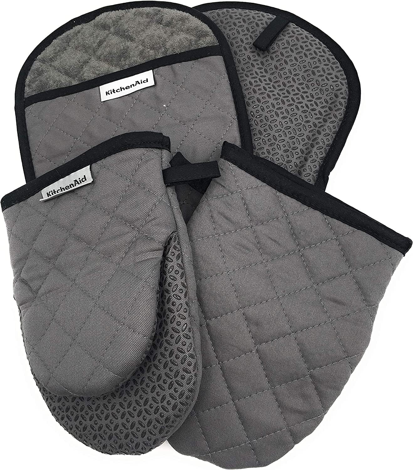 Kitchen Aid 4 Piece Pot Holder & Oven Mini Mitt Set in Grey, One Size ...
