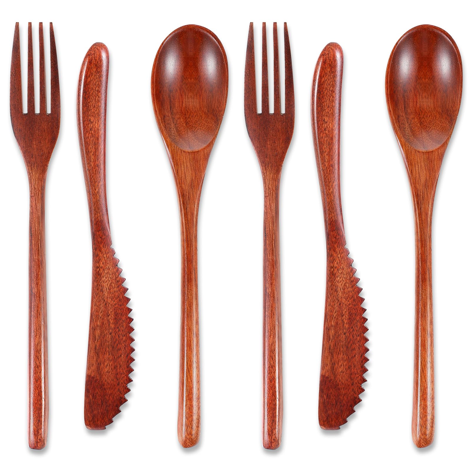 Psyqtsuary Set of 6 Wooden Cutlery Set, Reusable Japanese Style ...